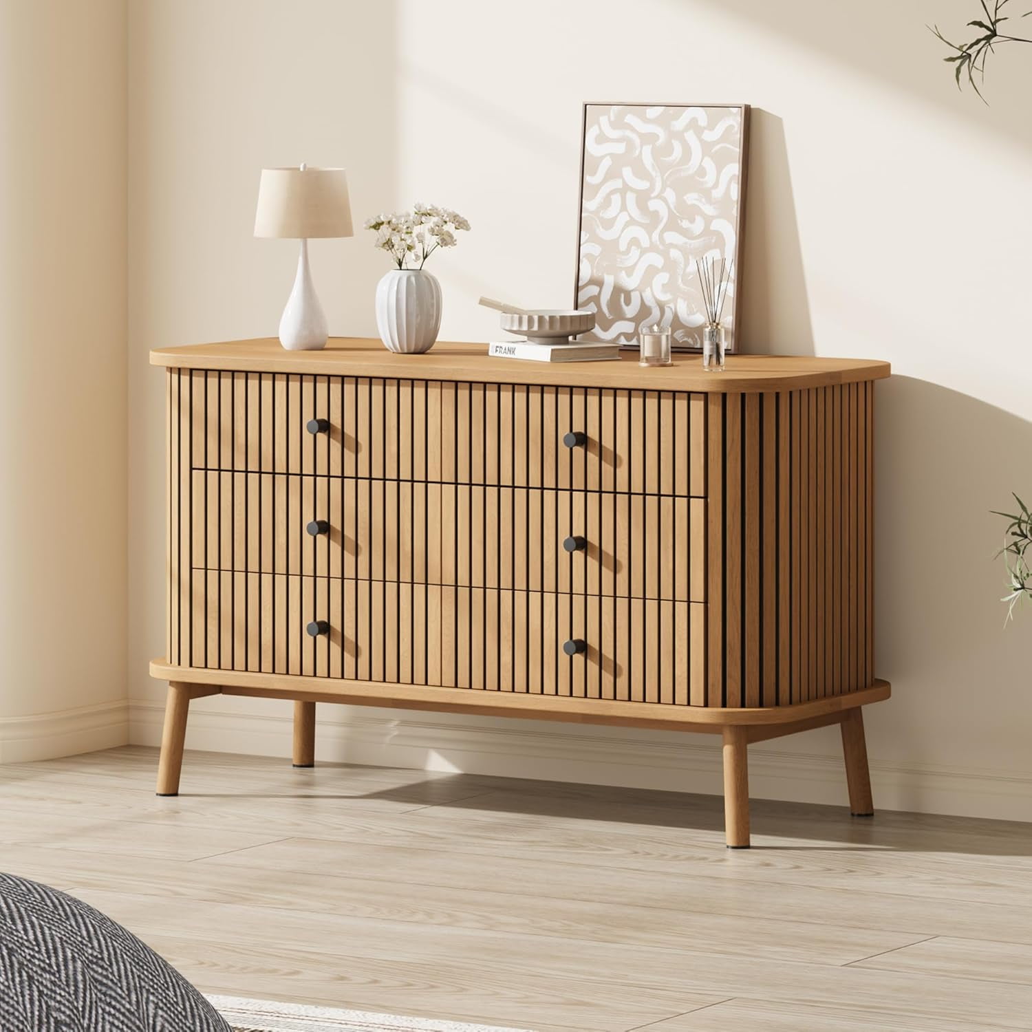 6 Drawer Dresser, Horizontal Chests of Double Drawers for Bedroom, Mid ...