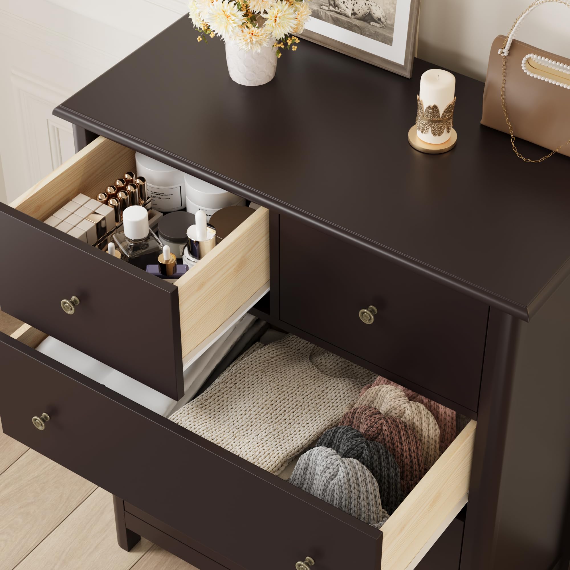 6 Drawer Dresser with LED Lighting and Charging Ports, Farmhouse Style ...