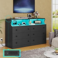 Homfa 5 Drawer Black Dresser for Bedroom, Glass Panel Wood Storage ...
