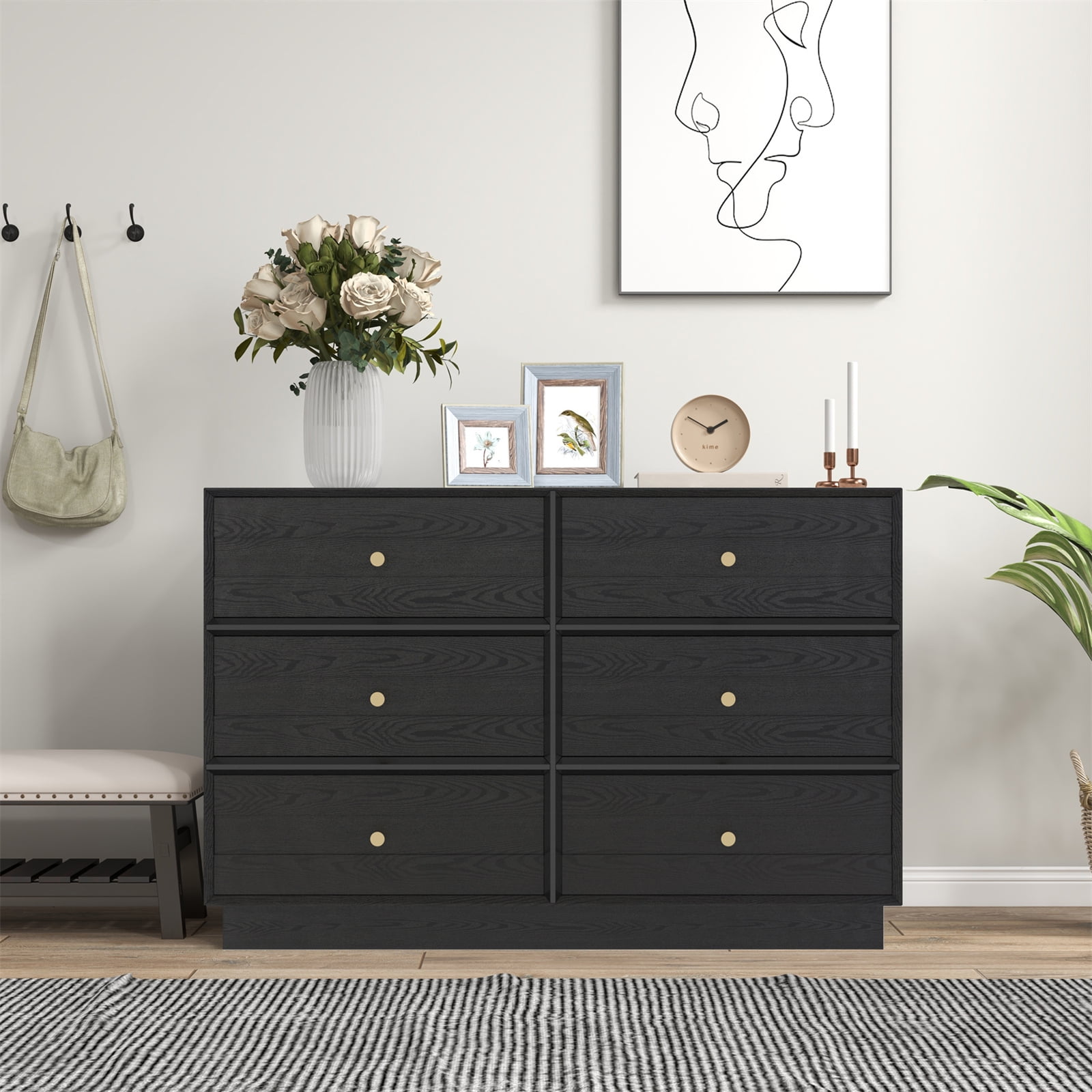 6 Drawer Dresser, Modern Bedroom Dresser with Crystal Knobs ...