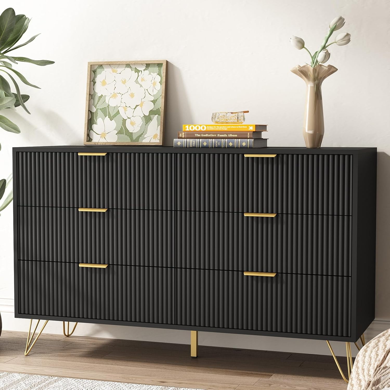 6 Drawer Dresser, Modern White Dresser for Bedroom, Wooden Double Chest ...