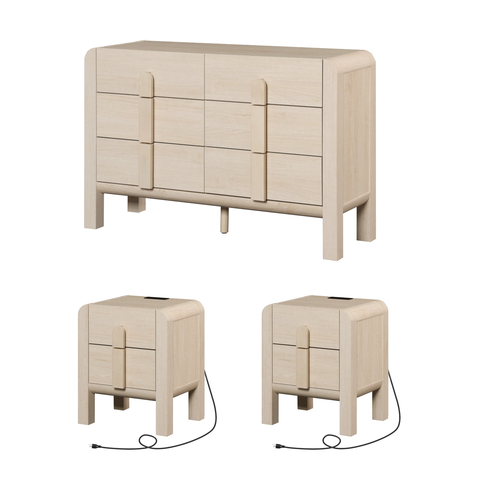 6 Drawer Dresser and Nightstand Sets for Bedroom, 3 Pcs Bedroom Set，Night Stand Set of 2, Double ...