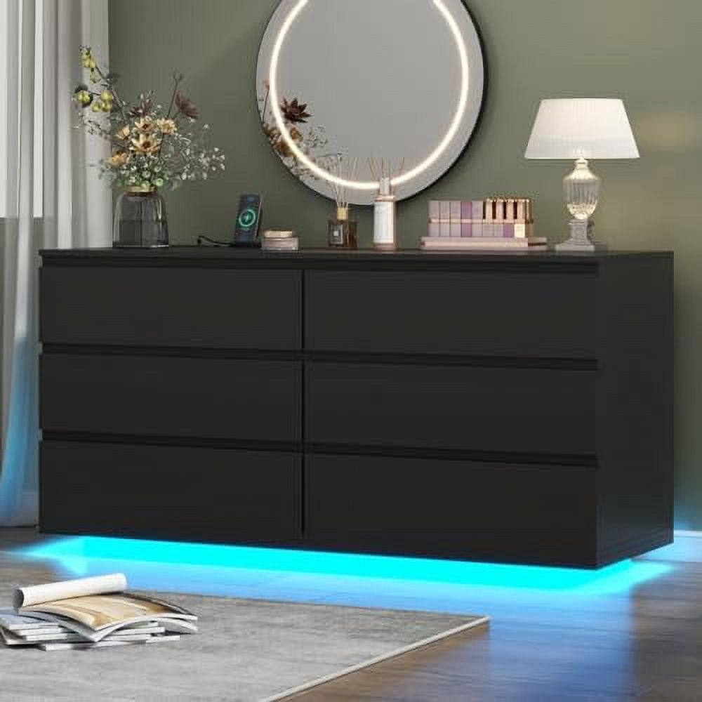 6 Drawer Dresser with Power Outlet, Floating White Dresser Chest of ...