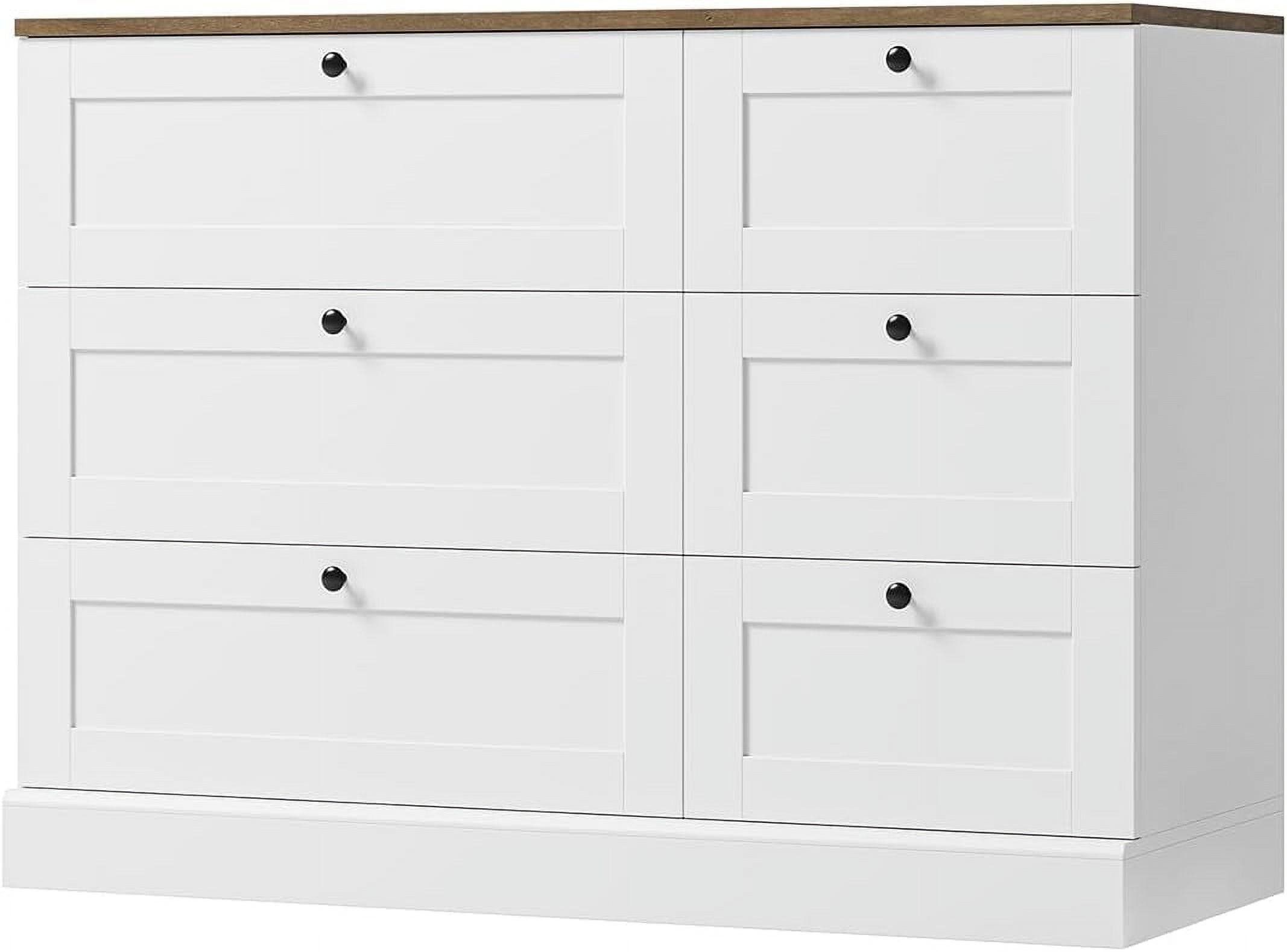 6 Drawer Dresser, White Dresser for Bedroom, Wood Chest of Drawers ...