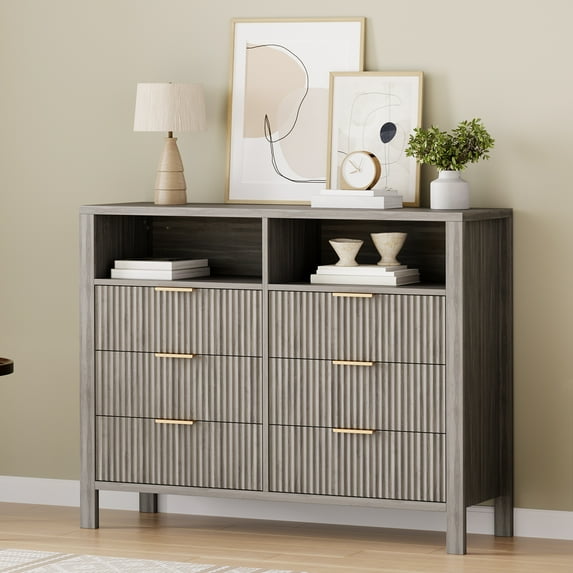 6 Drawer Dresser for Bedroom, 47.2 Inch Wood Chest of Drawers with 2 ...