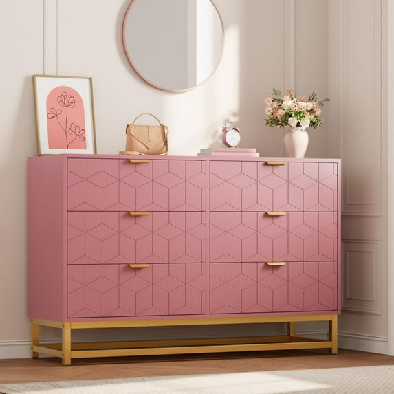 6 Drawer Dresser for Bedroom,47.2" Wide Modern Chest of Drawers with ...