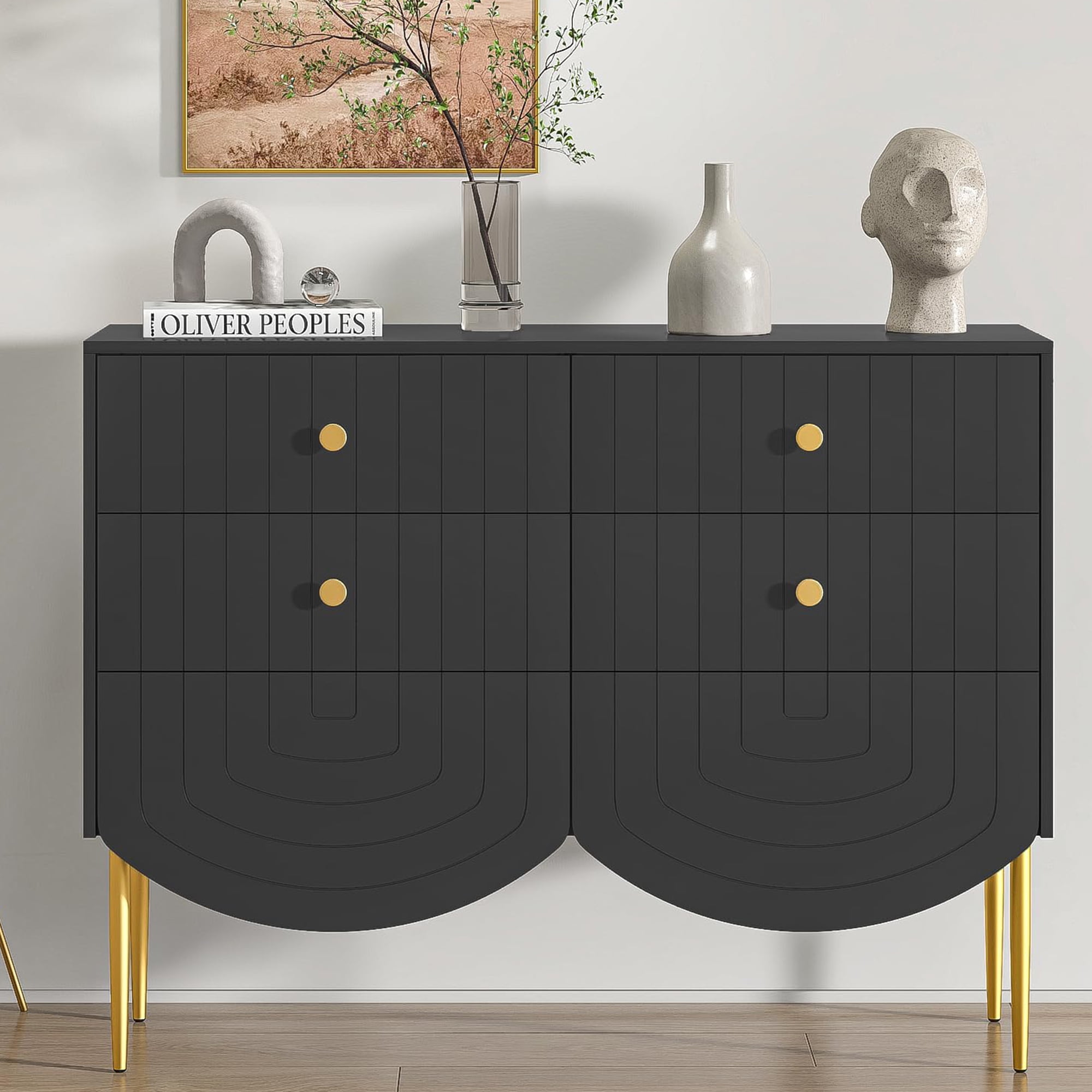 6 Drawer Dresser for Bedroom, Double Dressers with Curved Drawer ...