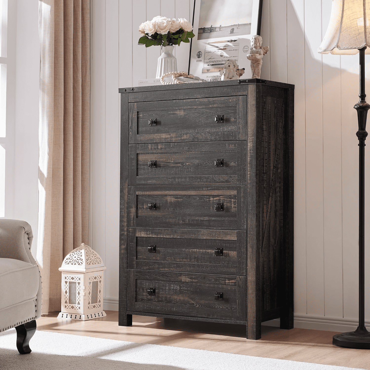 6 Drawer Dresser for Bedroom Farmhouse 54 Inch Wide Rustic Wood Dresser ...