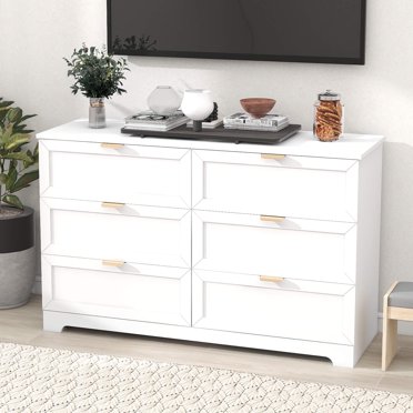 "Spaco 6 Drawer Dresser for Bedroom, Wood, Black Finish, Dimensions 47. ...