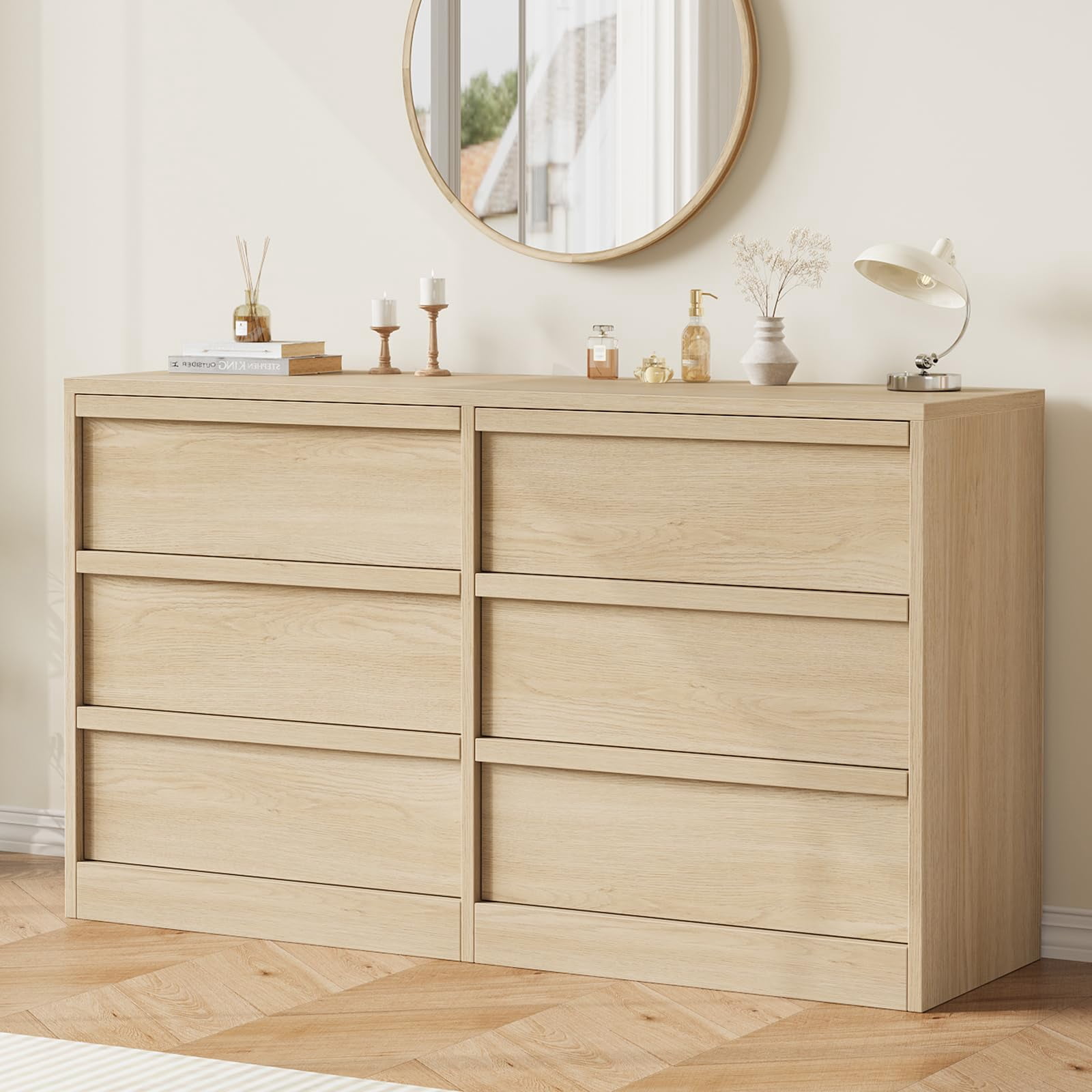 6 Drawer Dresser for Bedroom, Modern Wood Chest of Drawers with Wooden ...