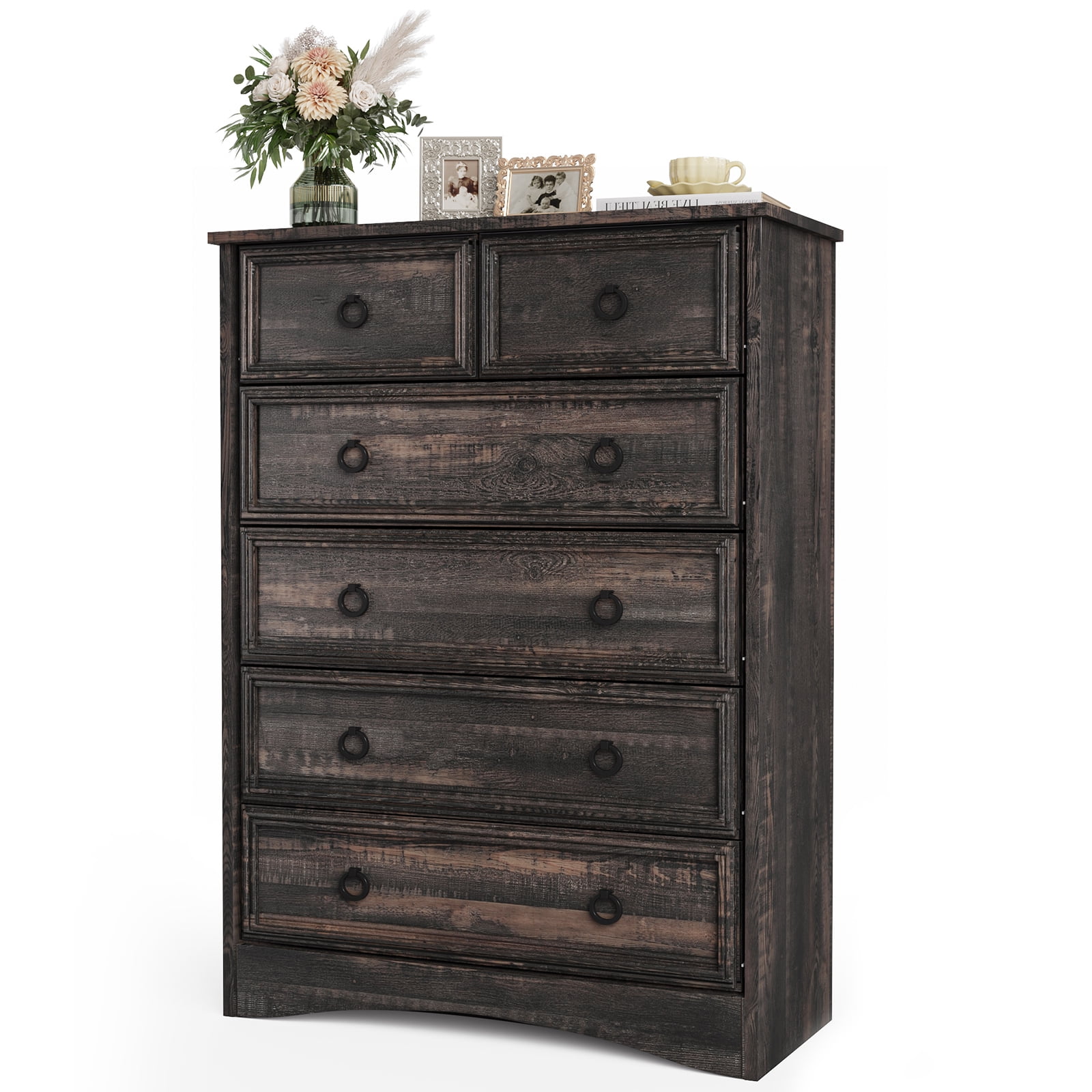 Vertical Solid Wood 6 Drawer Dresser, Tall Chest for Bedroom & Living ...