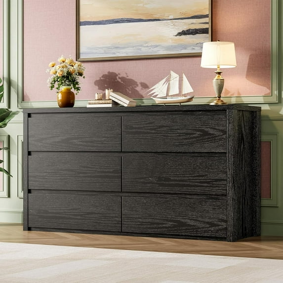 6 Drawer Dresser for Bedroom, Wide Wood Chest of Drawers Handle Free ...