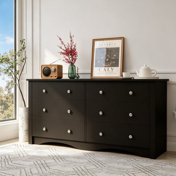 6-Drawer Dresser for Bedroom, Wood Dresser Wide Storage Organizer ...