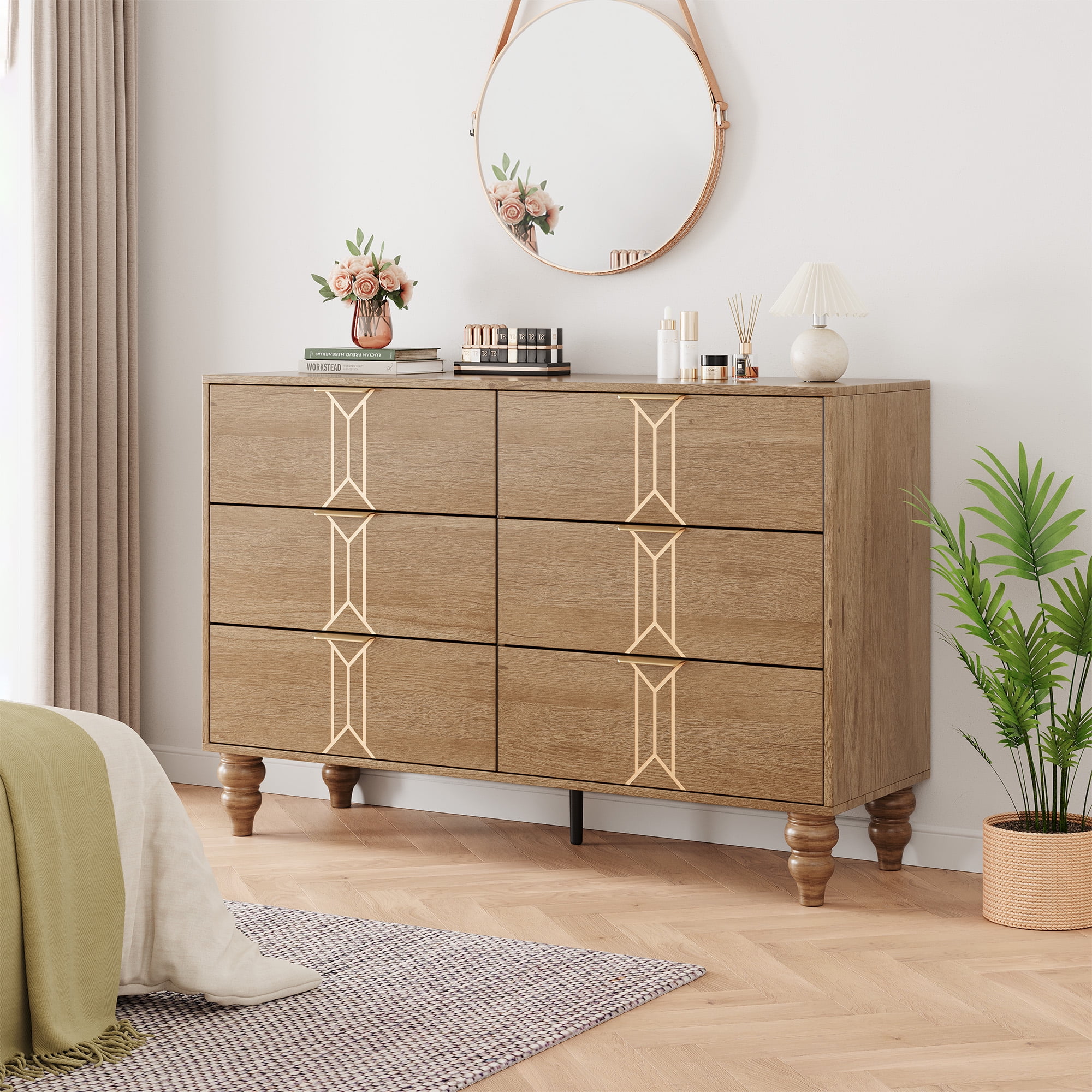 6 Drawer Dresser with Deep Drawers for Bedroom, Modern Wooden Chest ...