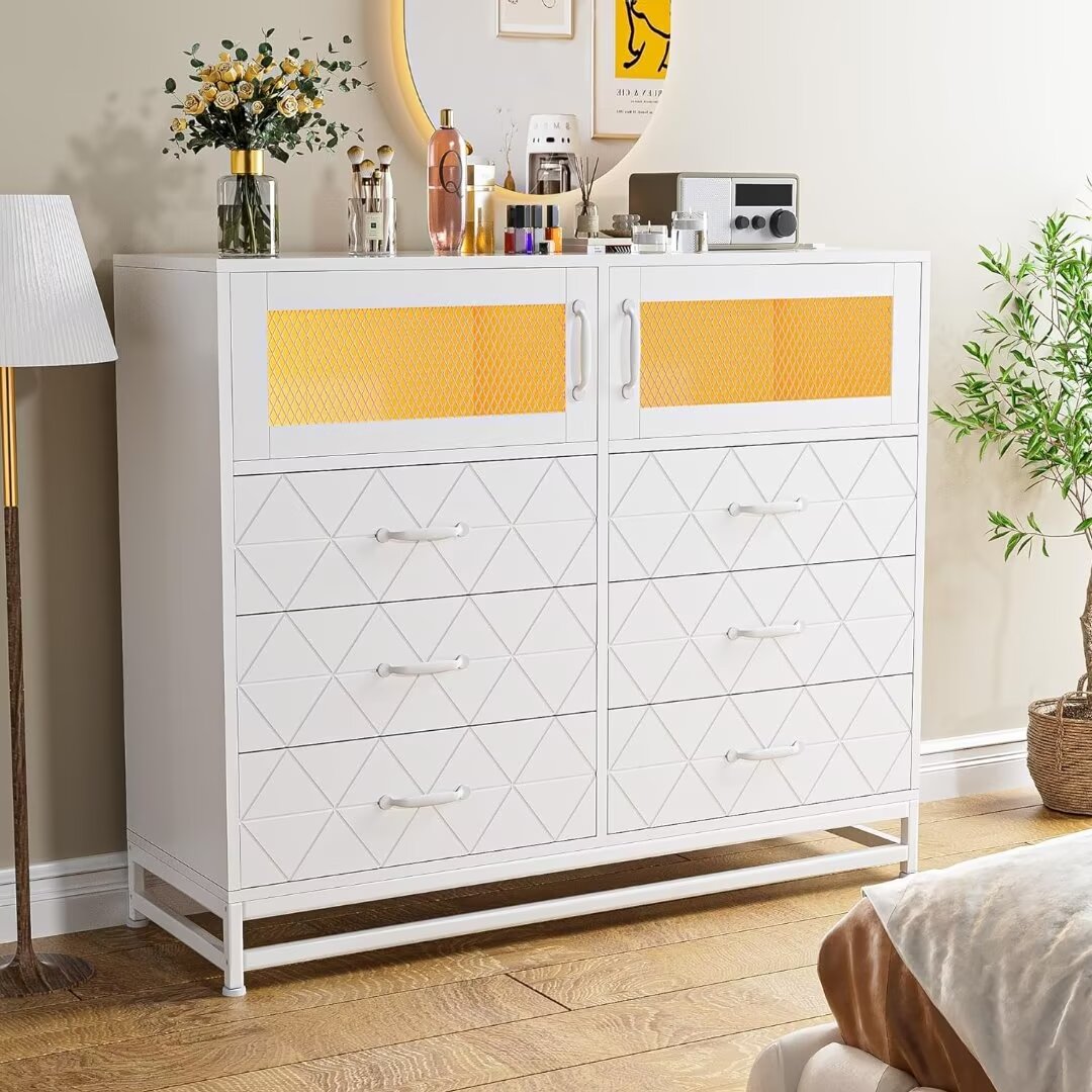 6 Drawer Dresser with LED Lights and Charging Station, 6 Drawer Double ...