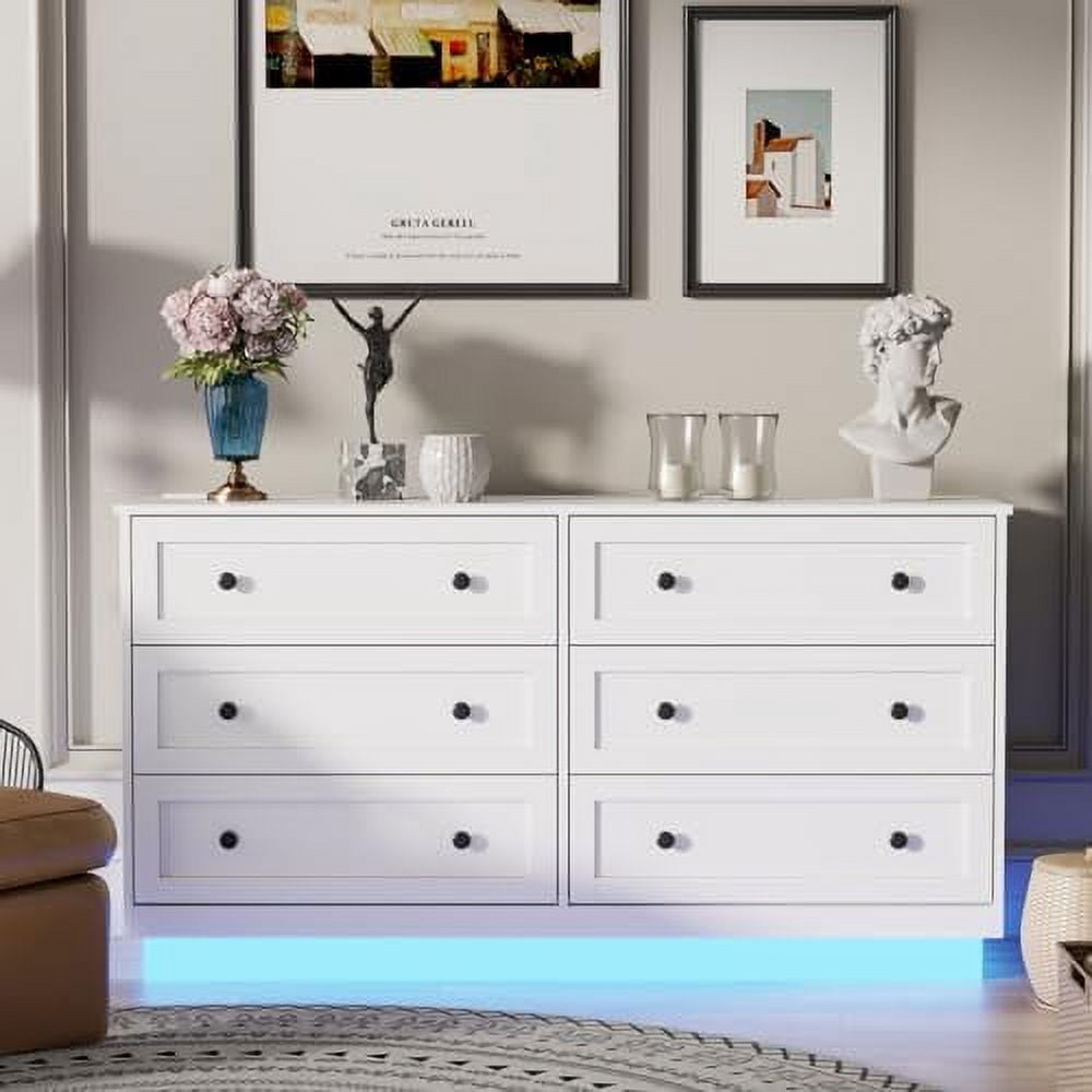 6 Drawer Dresser with Power Outlet and LED Light, Modern Floating ...