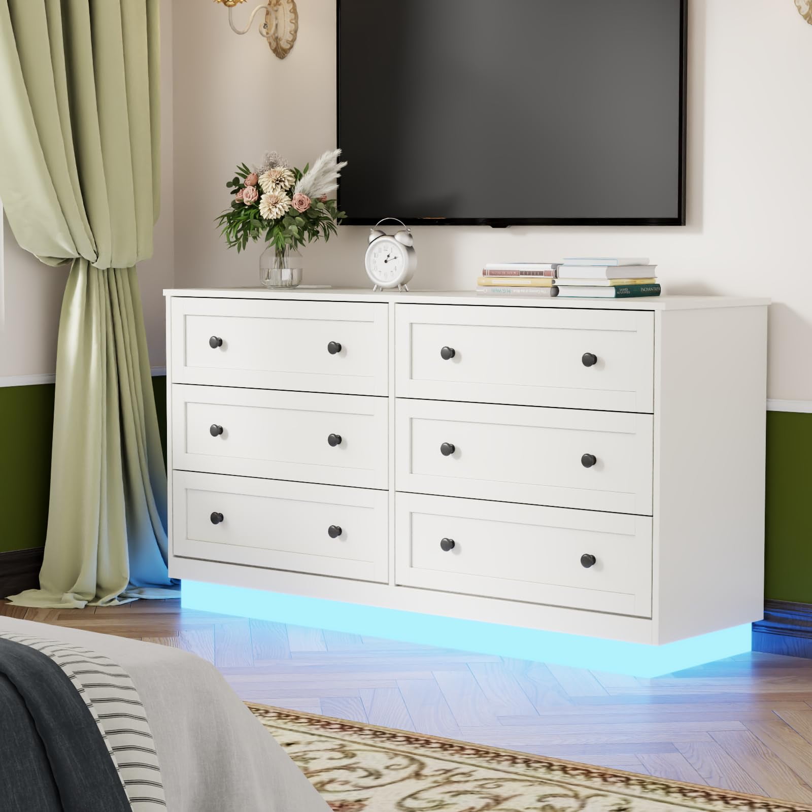 6 Drawer Dresser with USB Power Outlet and LED Lighting, Modern ...