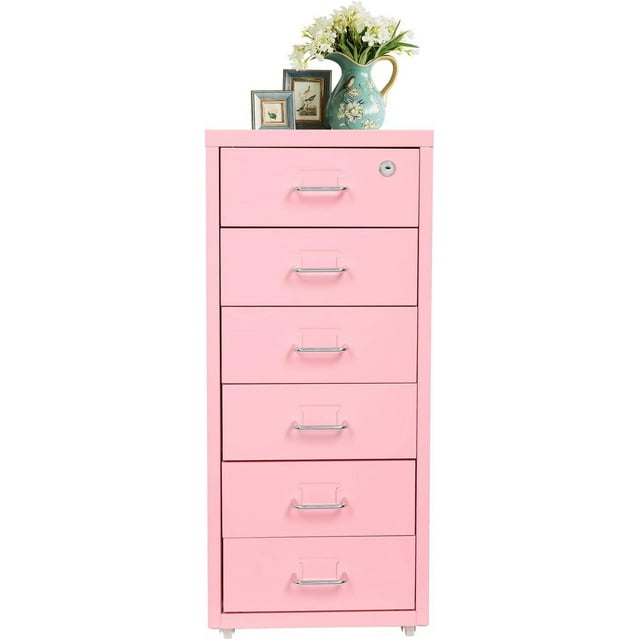 6 Drawer File Cabinet with Lock, Metal Vertical Filing Cabinet w/4 ...