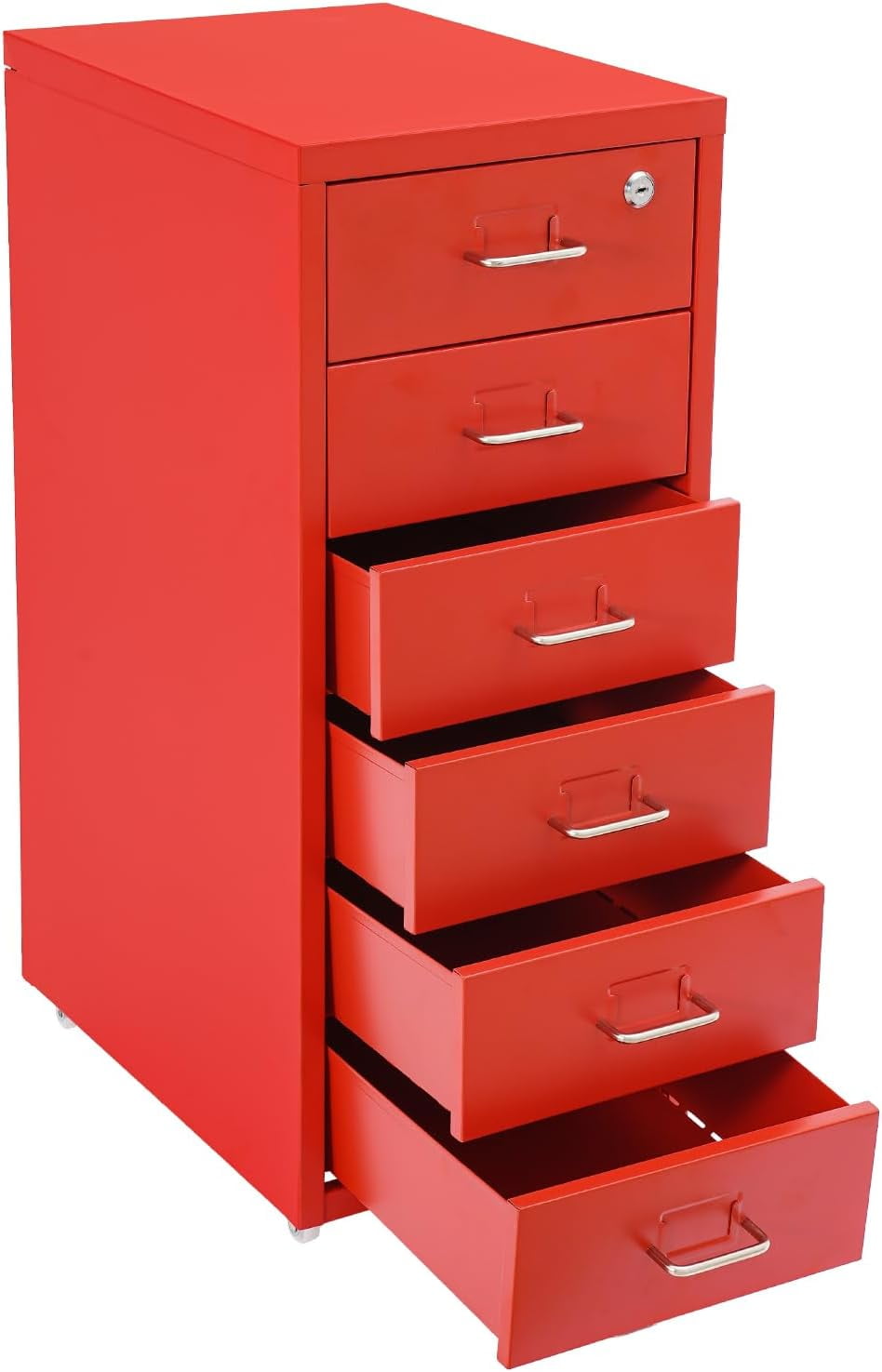 6 Drawer File Cabinet with Lock and Wheels, Vertical Mobile Metal ...