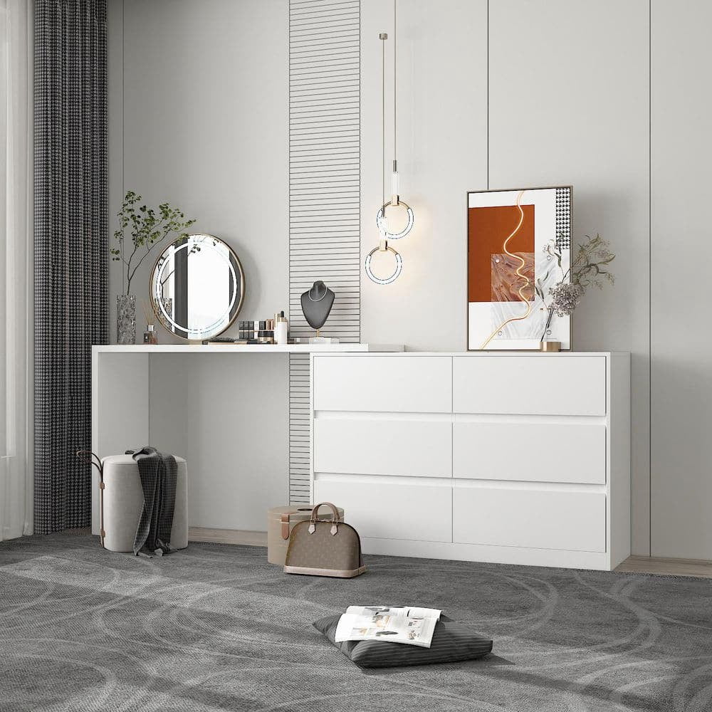 6-Drawer L-Shaped Chest of Drawers Cabinet with Rotatable Desktop 47.2 ...