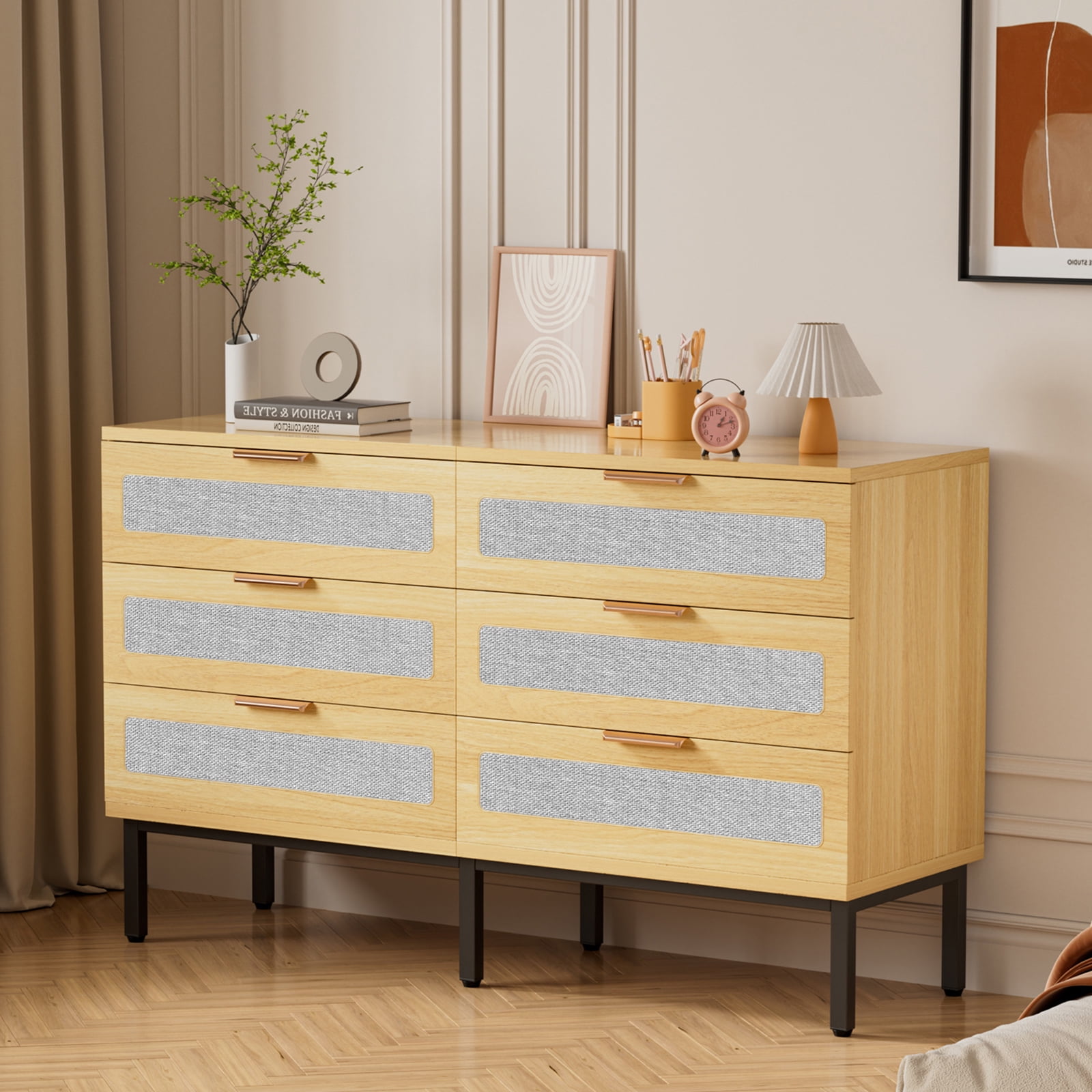 6 Drawer Linen Dresser for Bedroom, Double Dresser, Modern Chest of ...