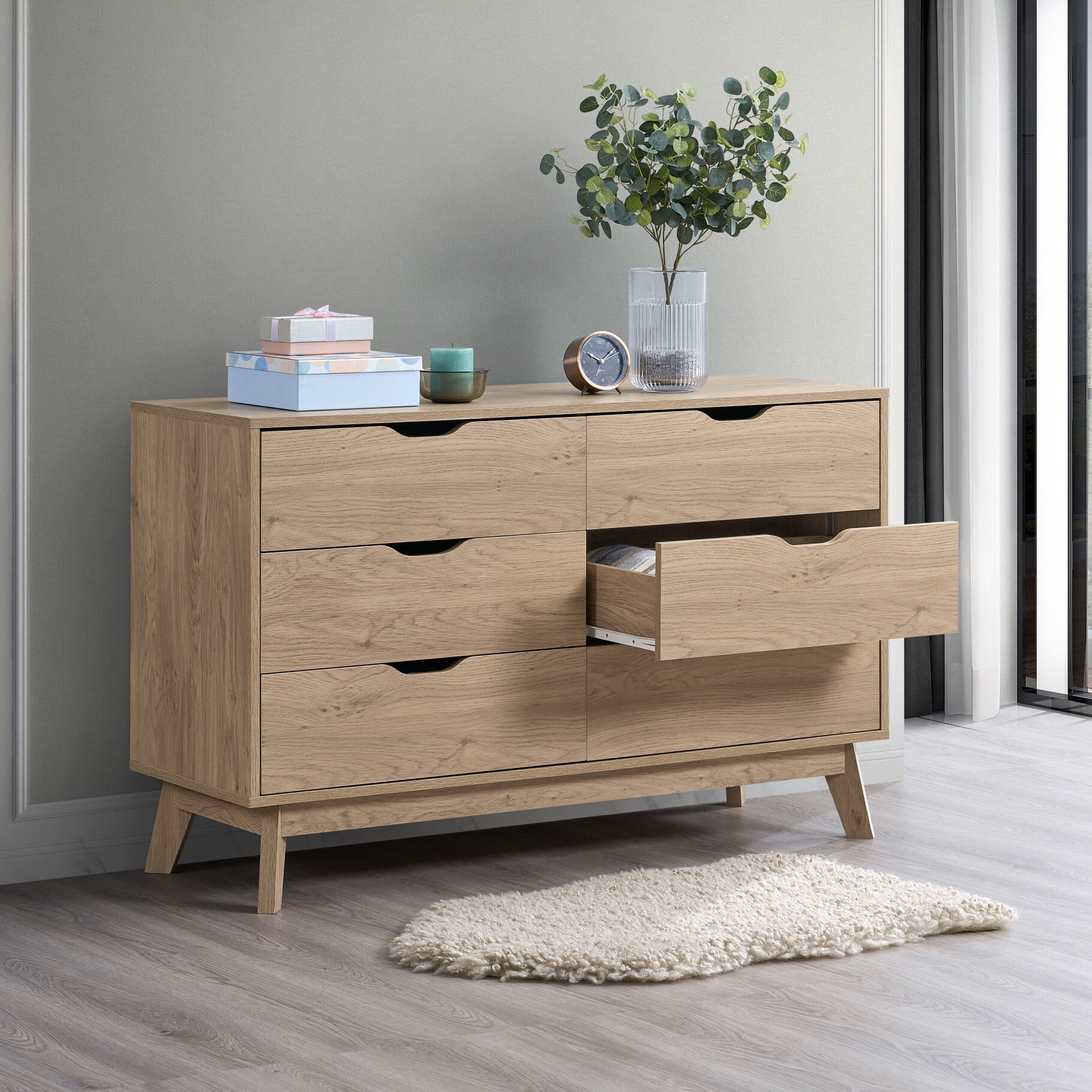 6 Drawer Master Dresser with Interlock Drawer Feature, Wide Wood Double ...