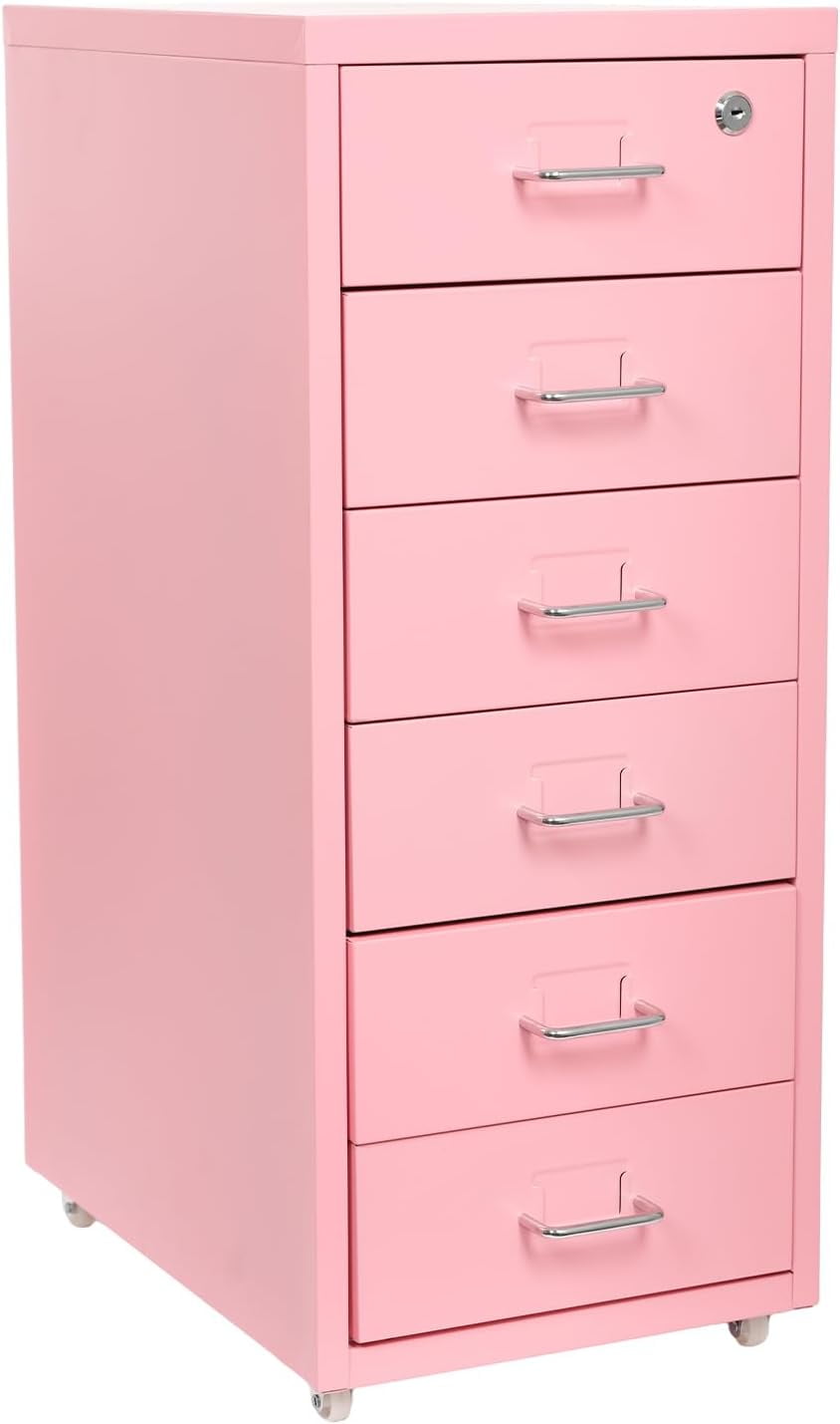 6 Drawer Mobile File Cabinet,Vertical File Cabinet with Lock, Metal ...