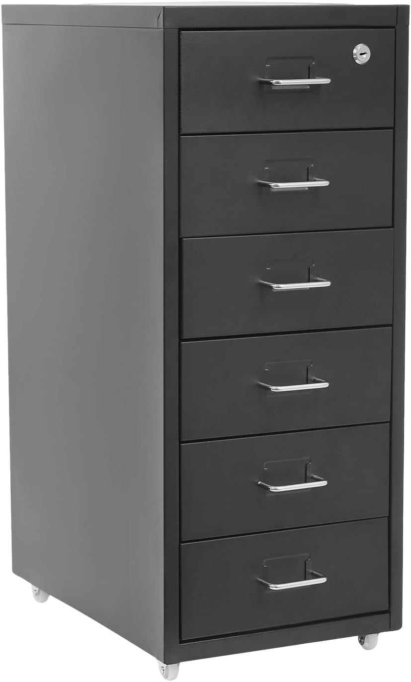 6 Drawer Mobile File Cabinet,Vertical File Cabinet with Lock, Metal ...