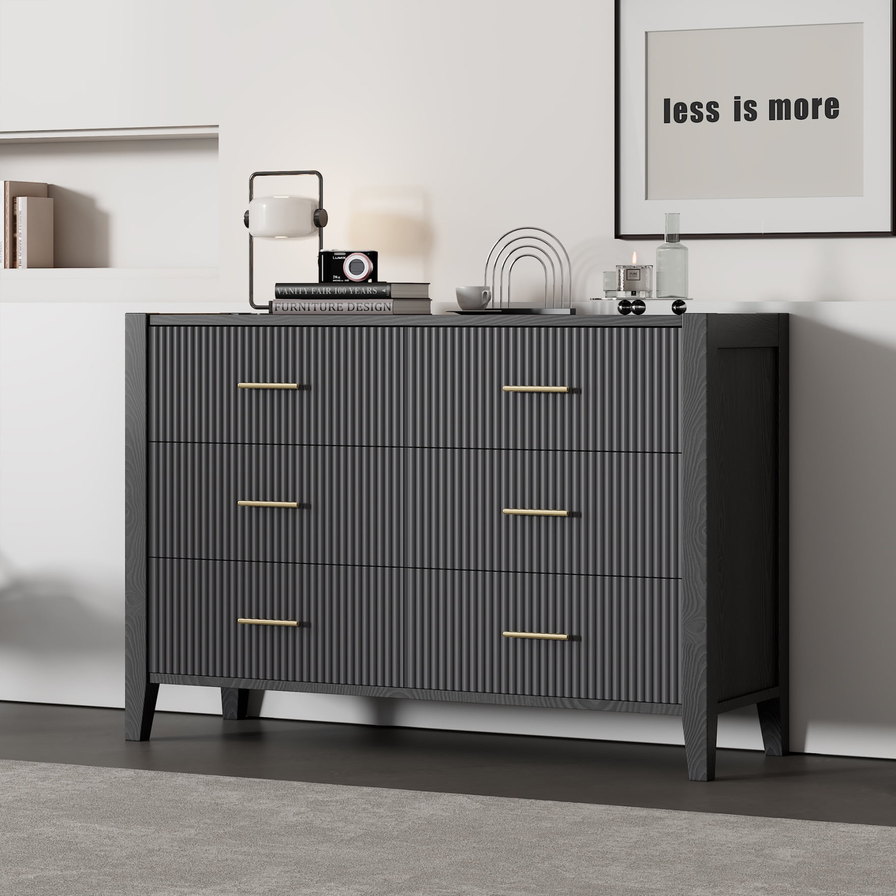 6 Drawer Modern Dresser with Metal Handle, Storage Cabinet with ...
