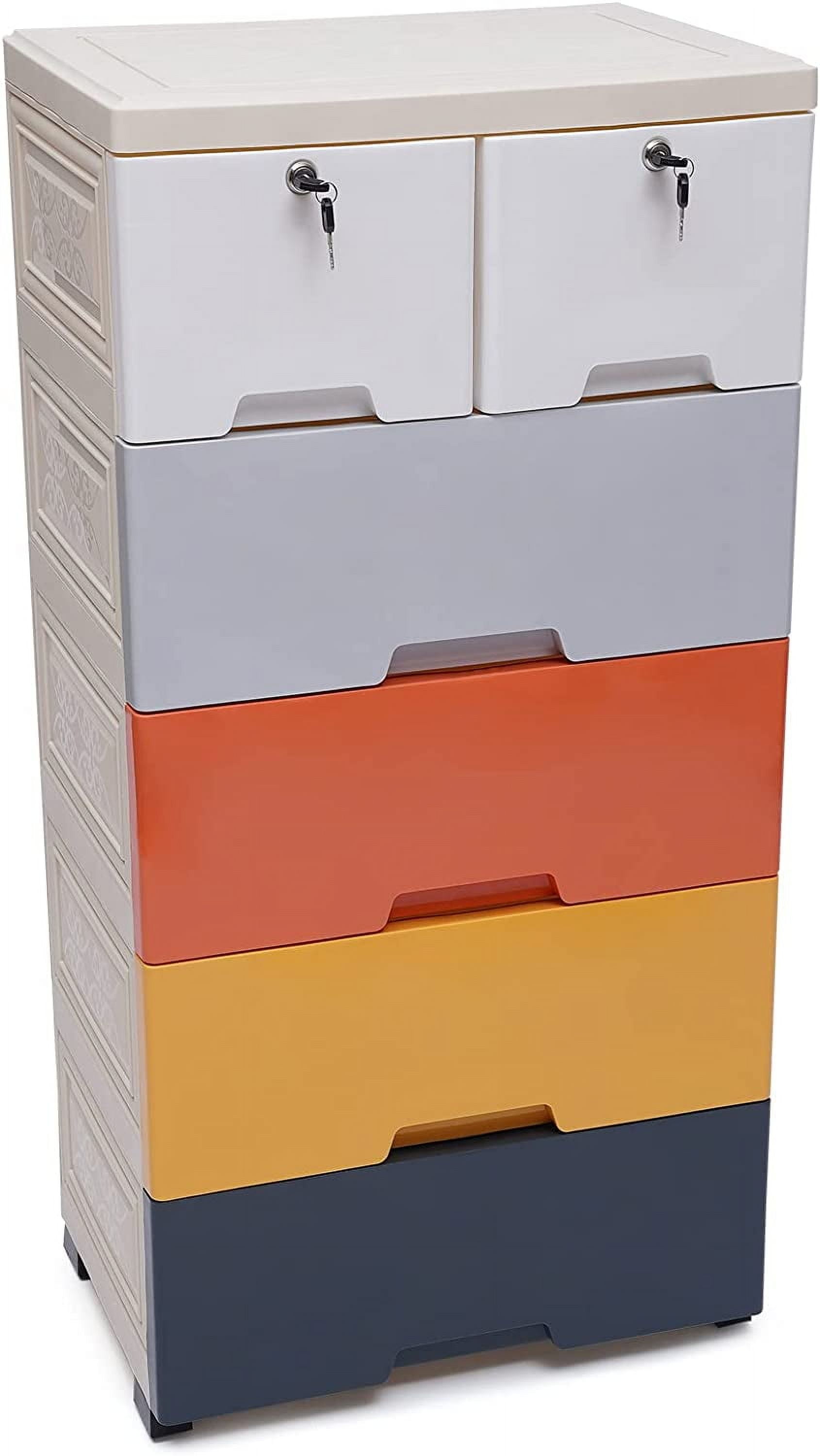 6 Drawer Plastic Drawers Dresser Storage Cabinet with 4 Large Drawers ...