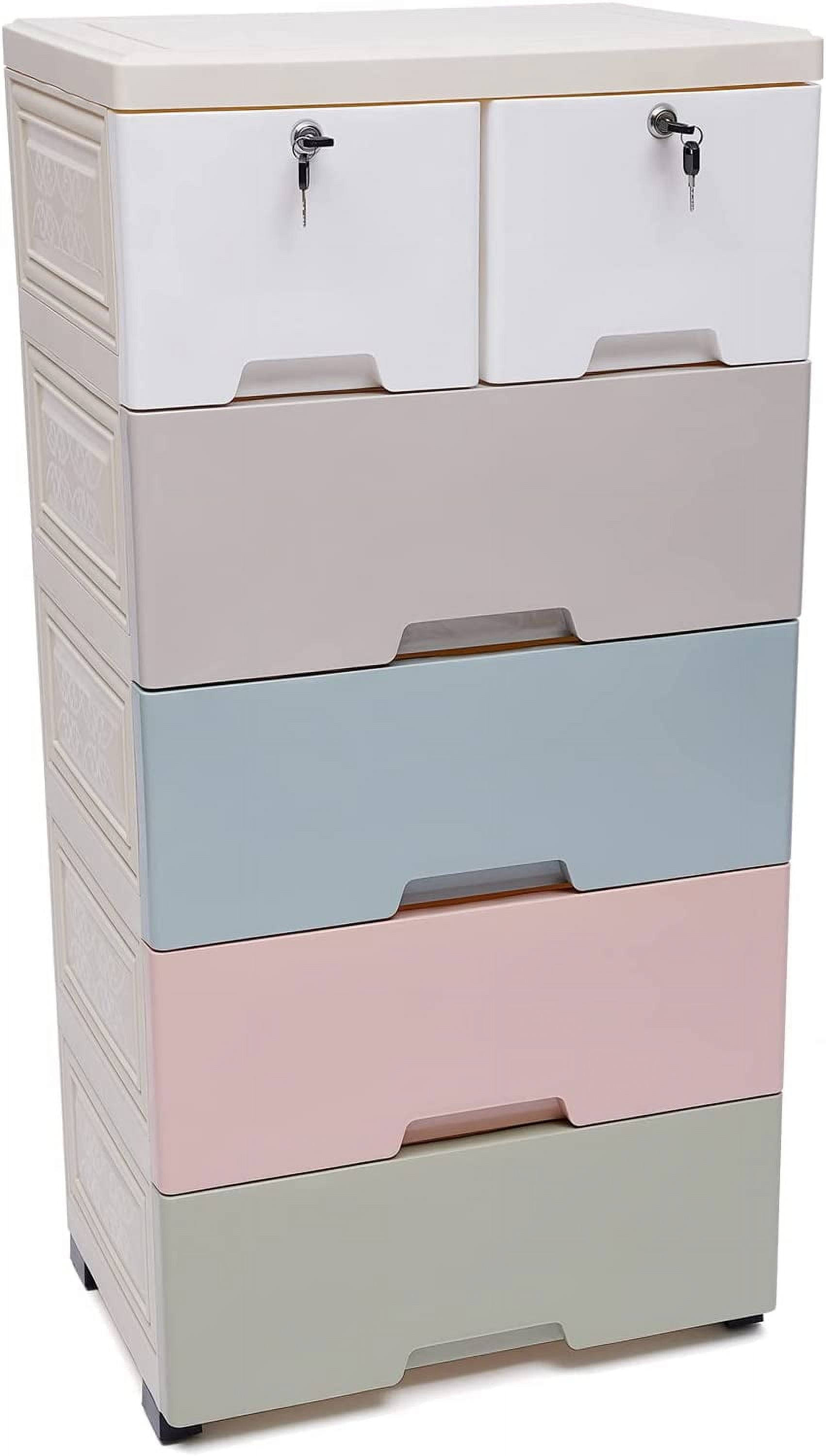 6 Drawer Plastic Drawers Dresser Storage Cabinet with 4 Large Drawers ...