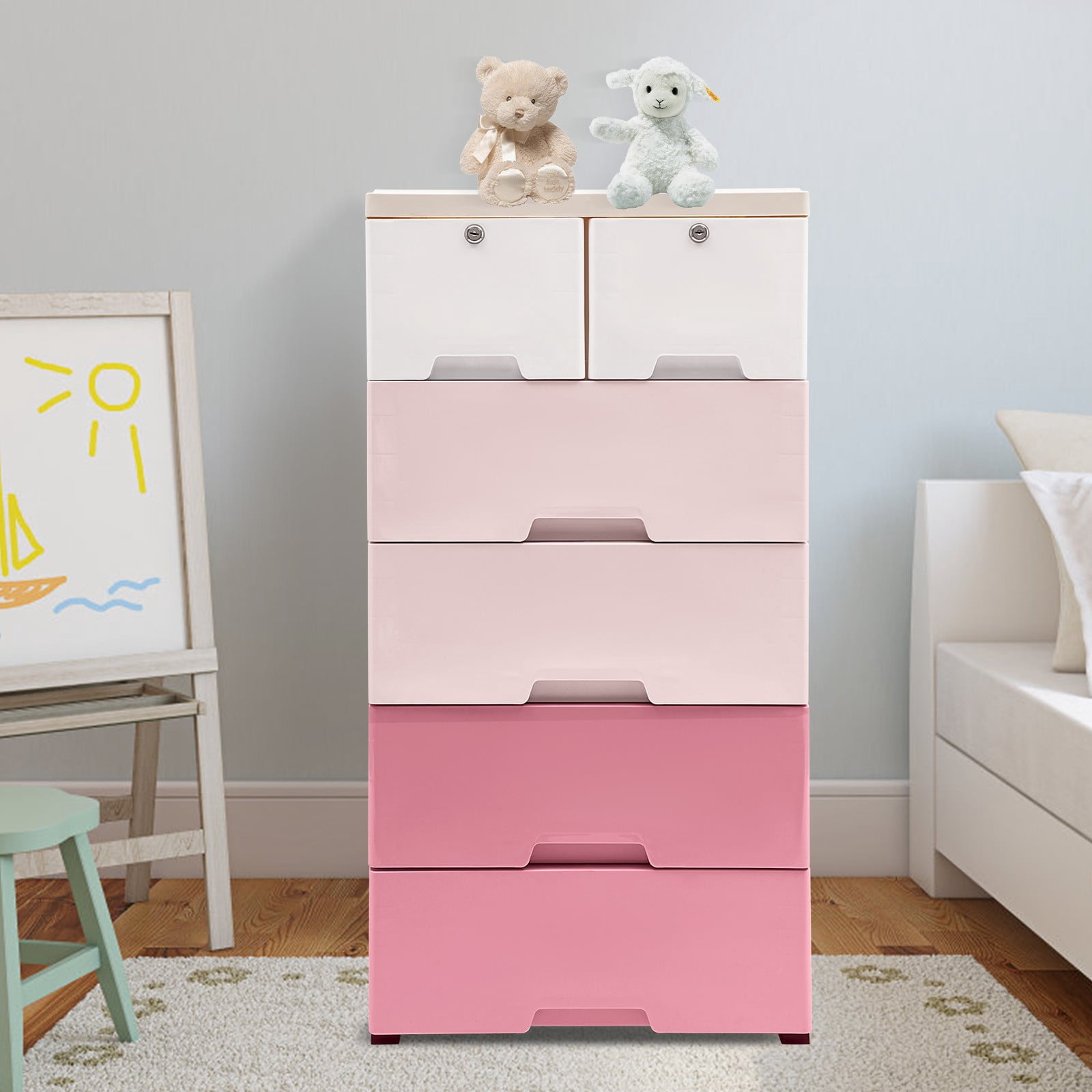 6 Drawer Plastic Dresser Storage Cabinet, 5-Tier Kids Closet Organizer ...