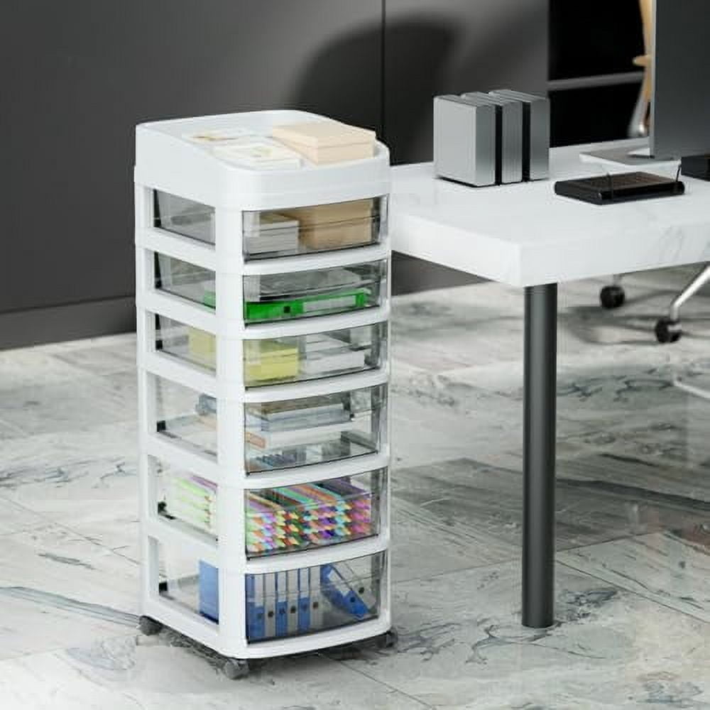 6 Drawer Plastic Organizer Cabinet,7-Tier Storage Tower,Rolling Storage ...