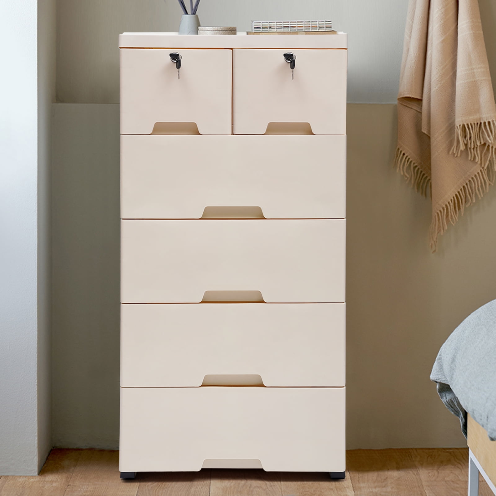 6-Drawer Plastic Storage Cabinet with Lockable,Multi-Functional Closet ...