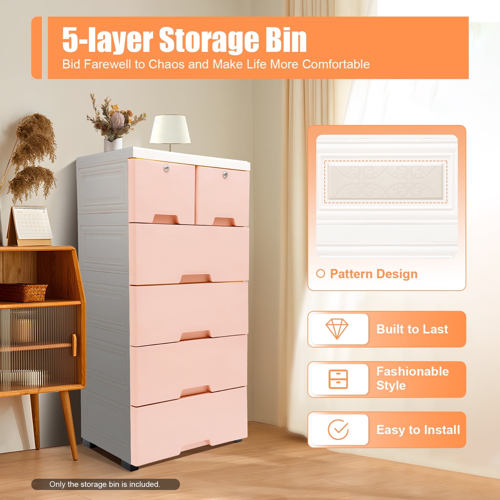 6-Drawer Plastic Storage Cabinet with Lockable Top Drawers, Portable ...