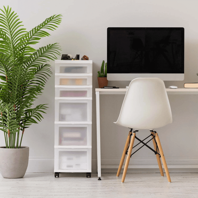 6-Drawer Plastic Storage Cart with Organizer Top and Wheels, Clear ...