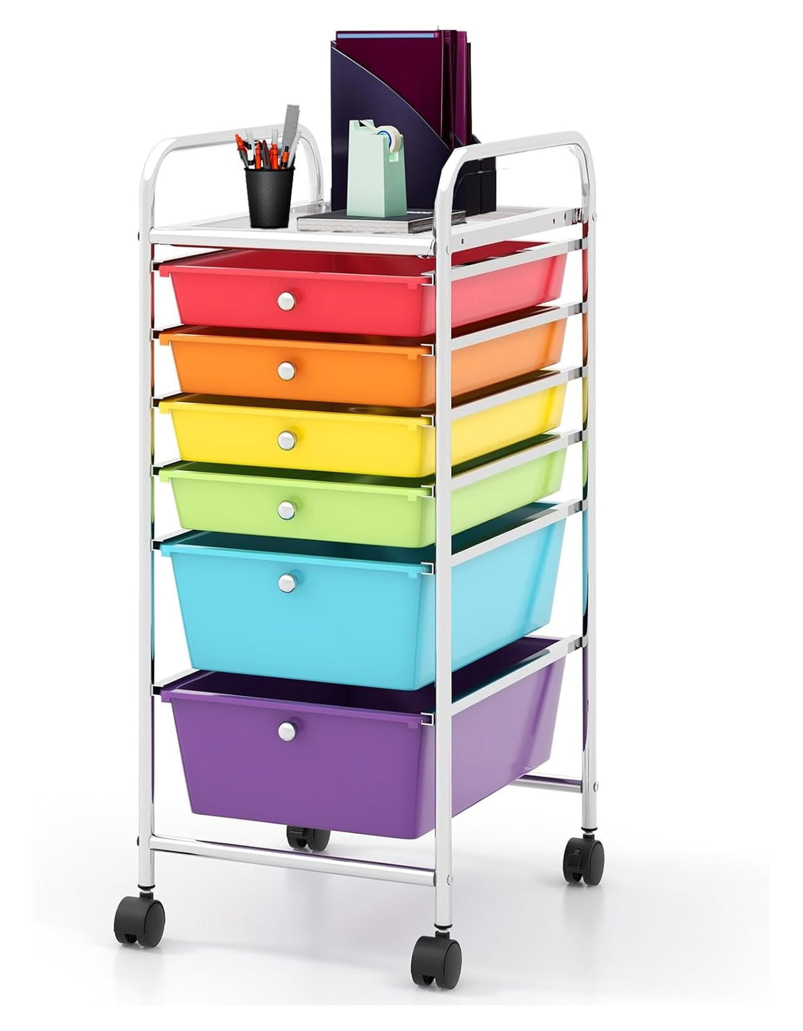 6 Drawer Rolling Storage Cart, Art Cart Organizer for Kids, Utility ...