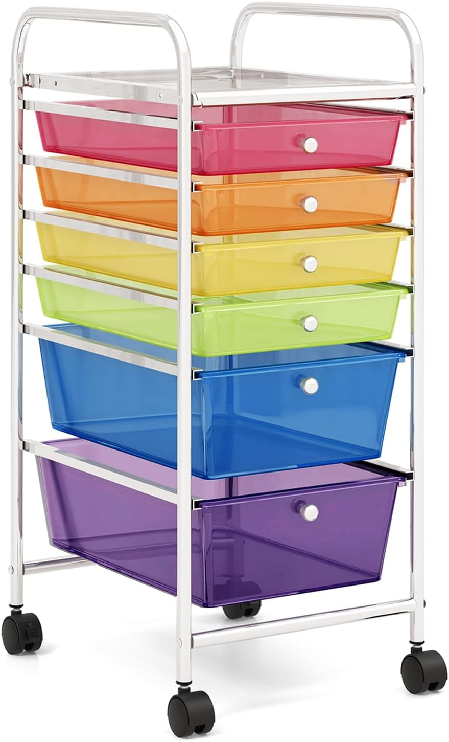 6 Drawer Rolling Storage Cart, Craft Cart with Wheels and Drawers, Art ...