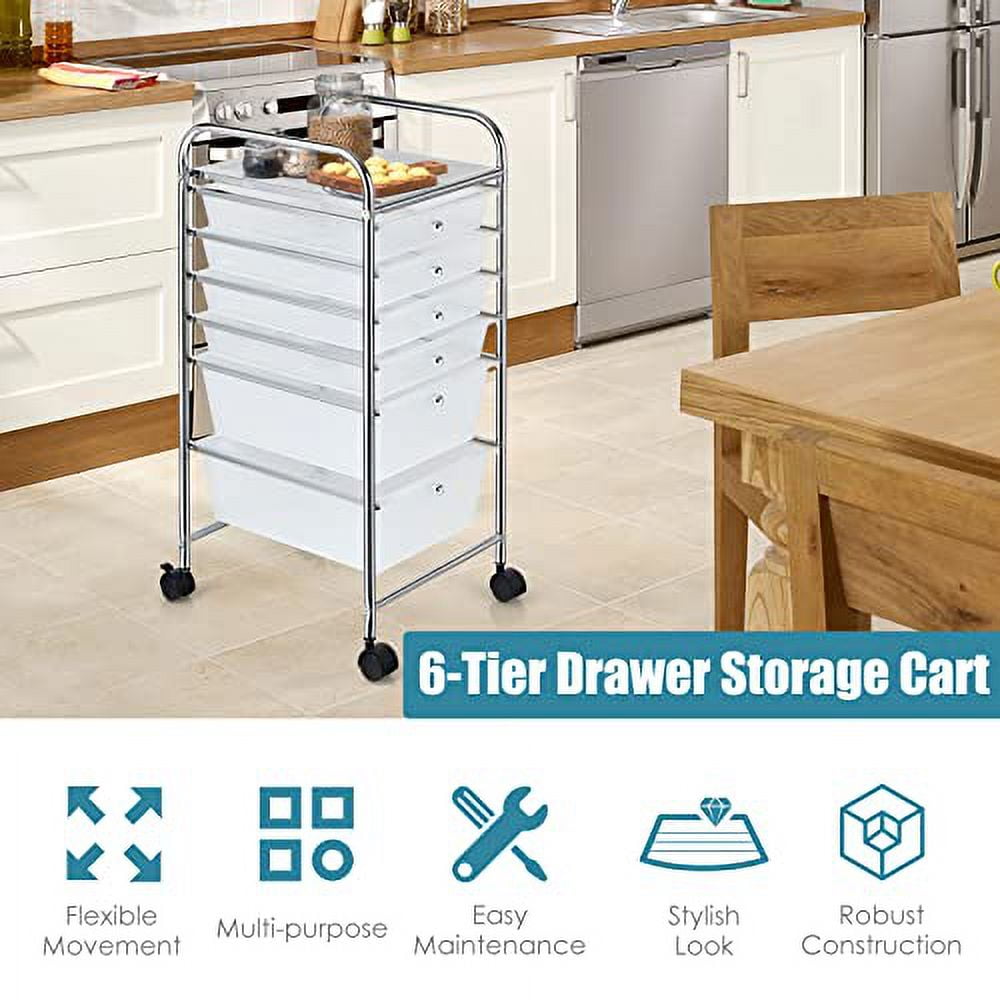 6-Drawer Rolling Storage Cart, Multipurpose Utility Drawers Cart with ...