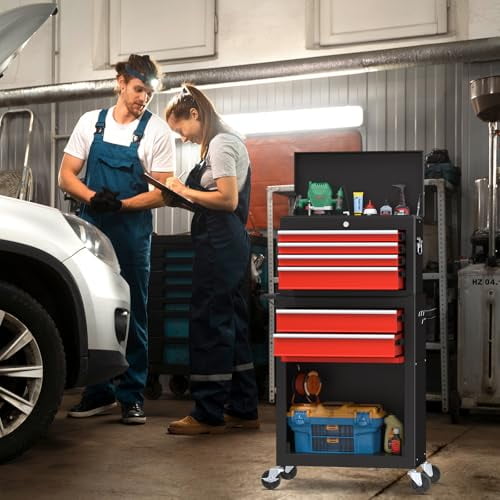 6-Drawer Rolling Tool Box,2-in-1 garage storage tool chest with wheels ...