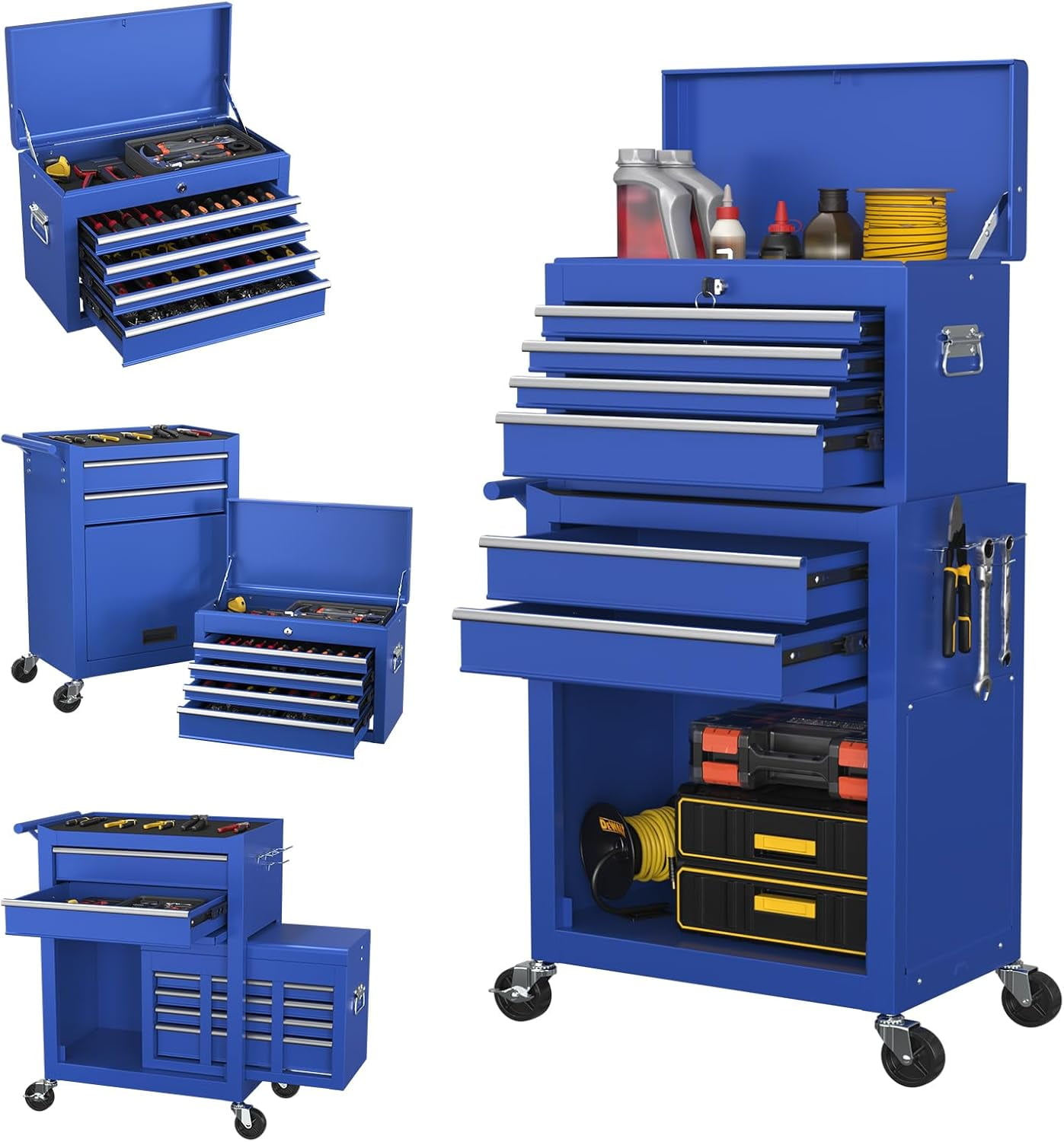 6-Drawer Rolling Tool Box,2-in-1 garage storage tool chest with wheels,Lockable and detachable ...