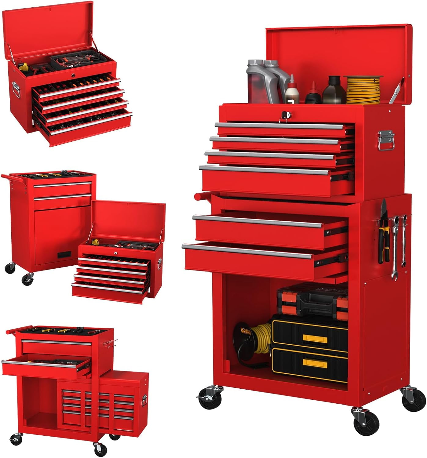 6-Drawer Rolling Tool Box,2-in-1 garage storage tool chest with wheels ...