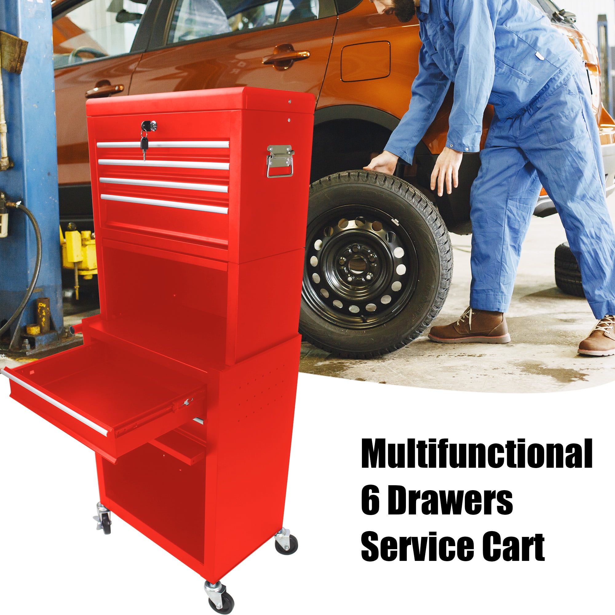 6-Drawer Rolling Tool Chest,High Capacity Tool Storage Cabinet with 4 ...