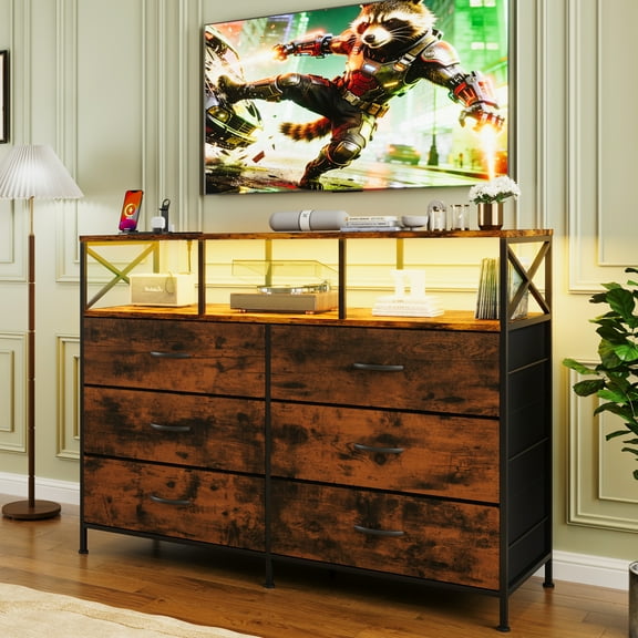 White Modern TV Stand LED Lights Fluted 67" with Power Outlet ...