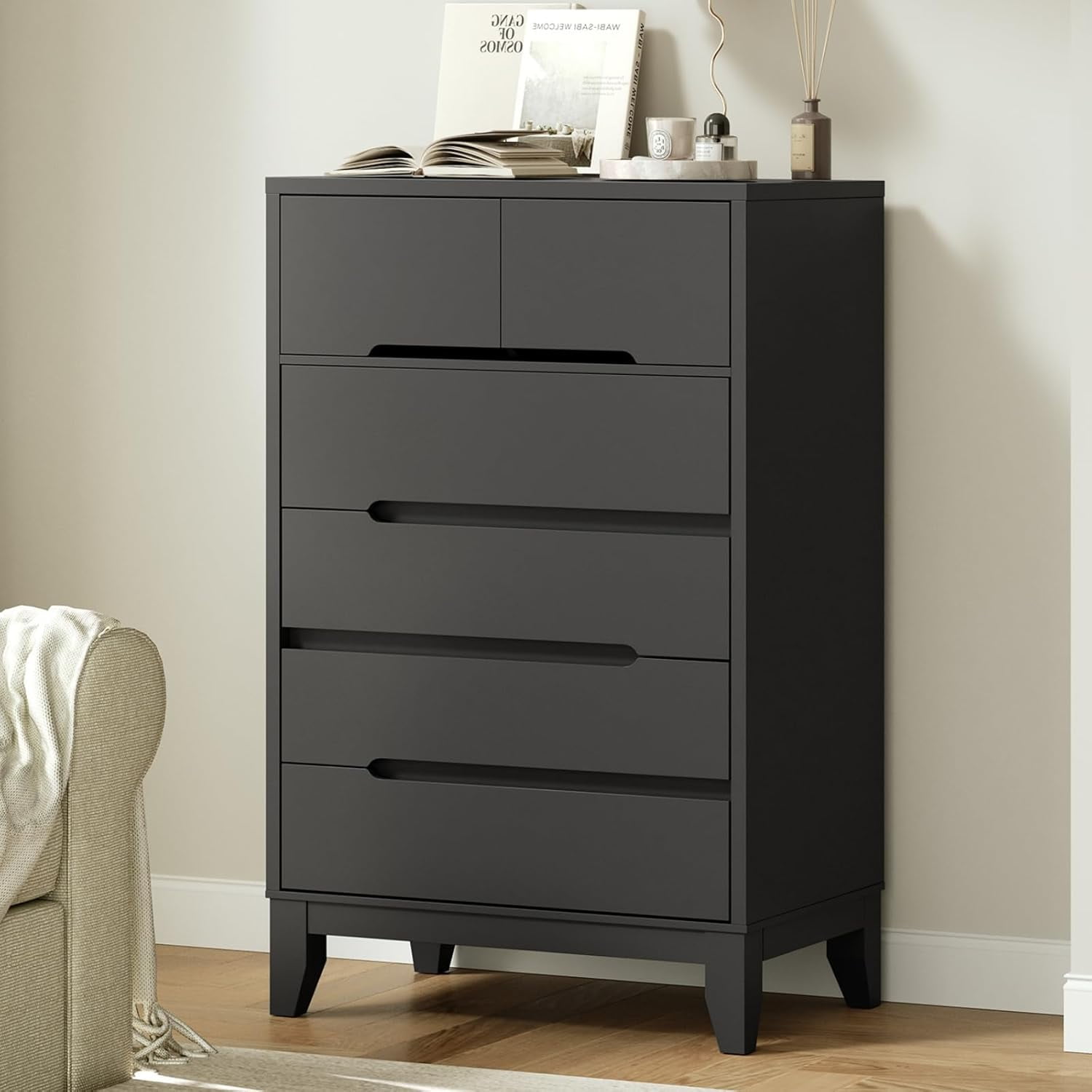 6 Drawer Tall Dresser for Bedroom, Vertical Chest of Drawers with Cut ...