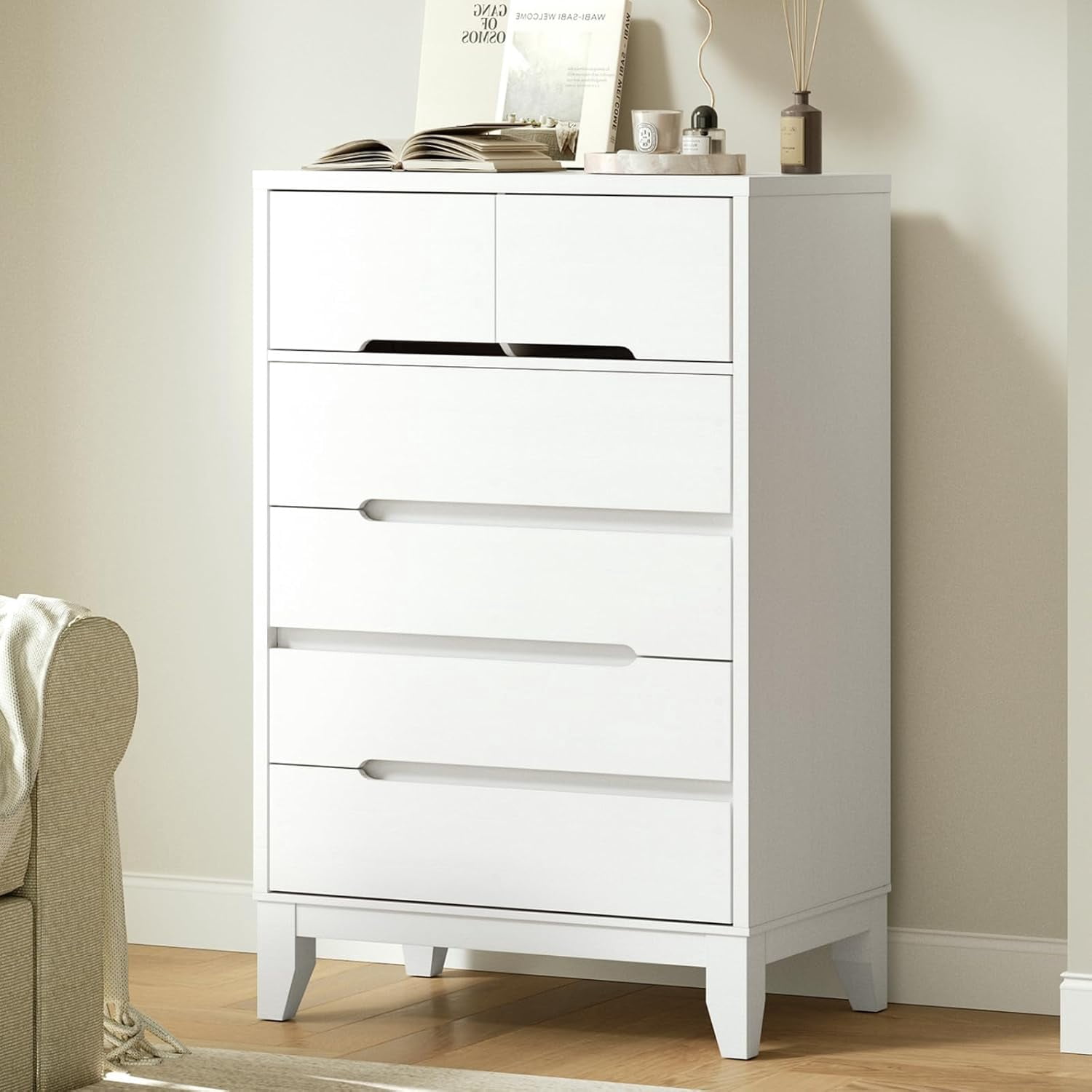 6 Drawer Tall Dresser for Bedroom, Vertical Chest of Drawers with Cut ...