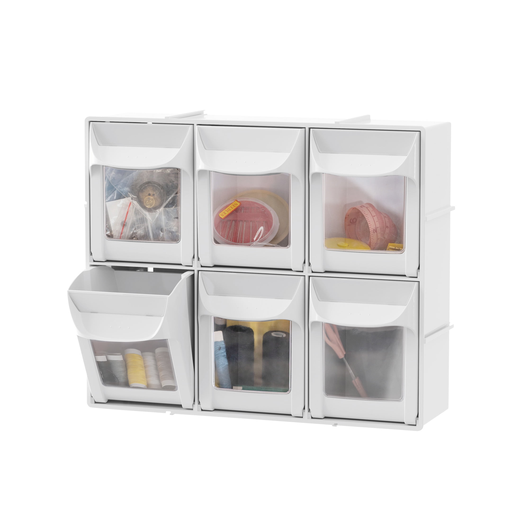 6-Drawer Tip-Out Storage Bin by Simply Tidy - Wall-Mountable & Stackable Clear Front Drawer ...