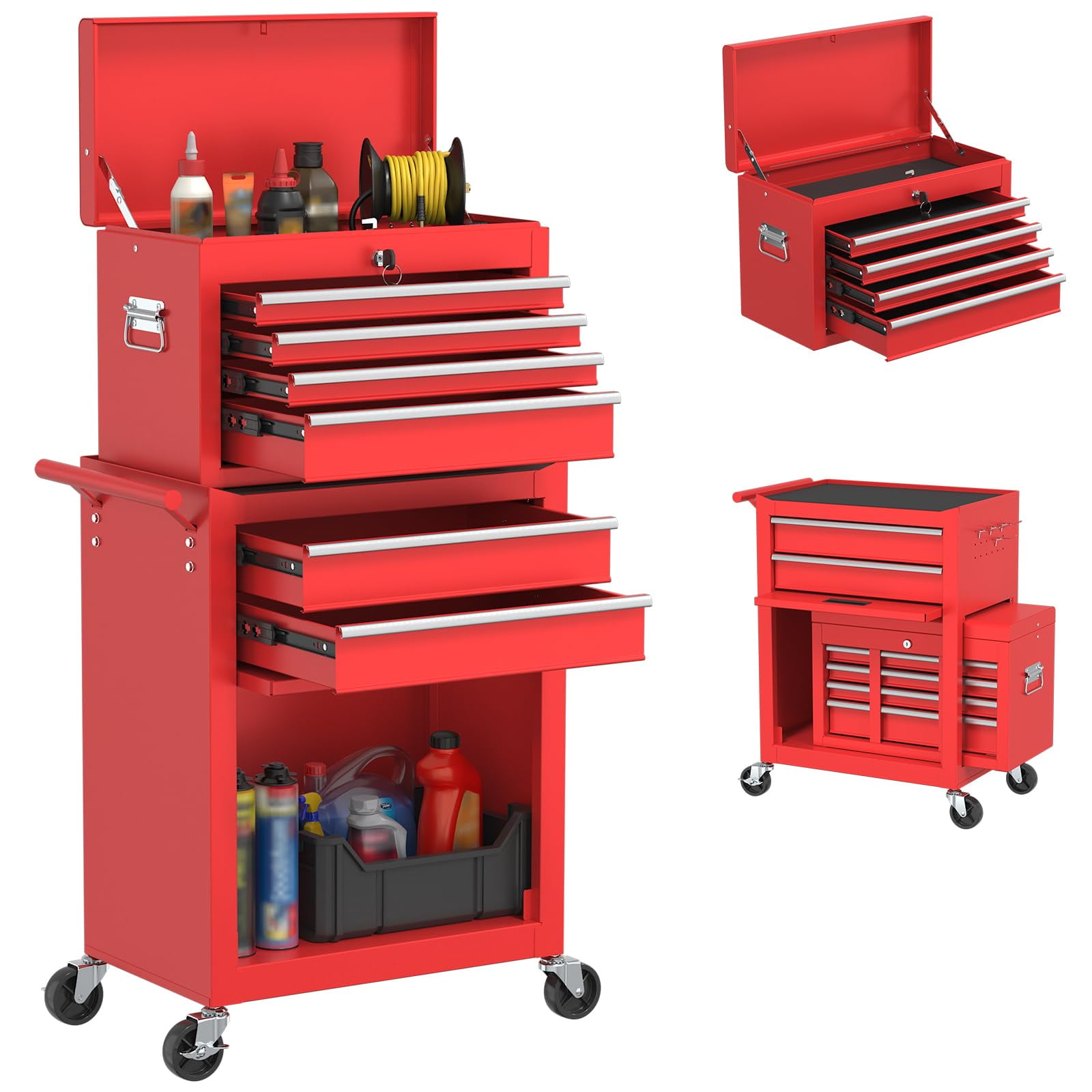 6-Drawer Tool Chest, 2 in 1 Detachable Tool Box with Universal Wheels ...