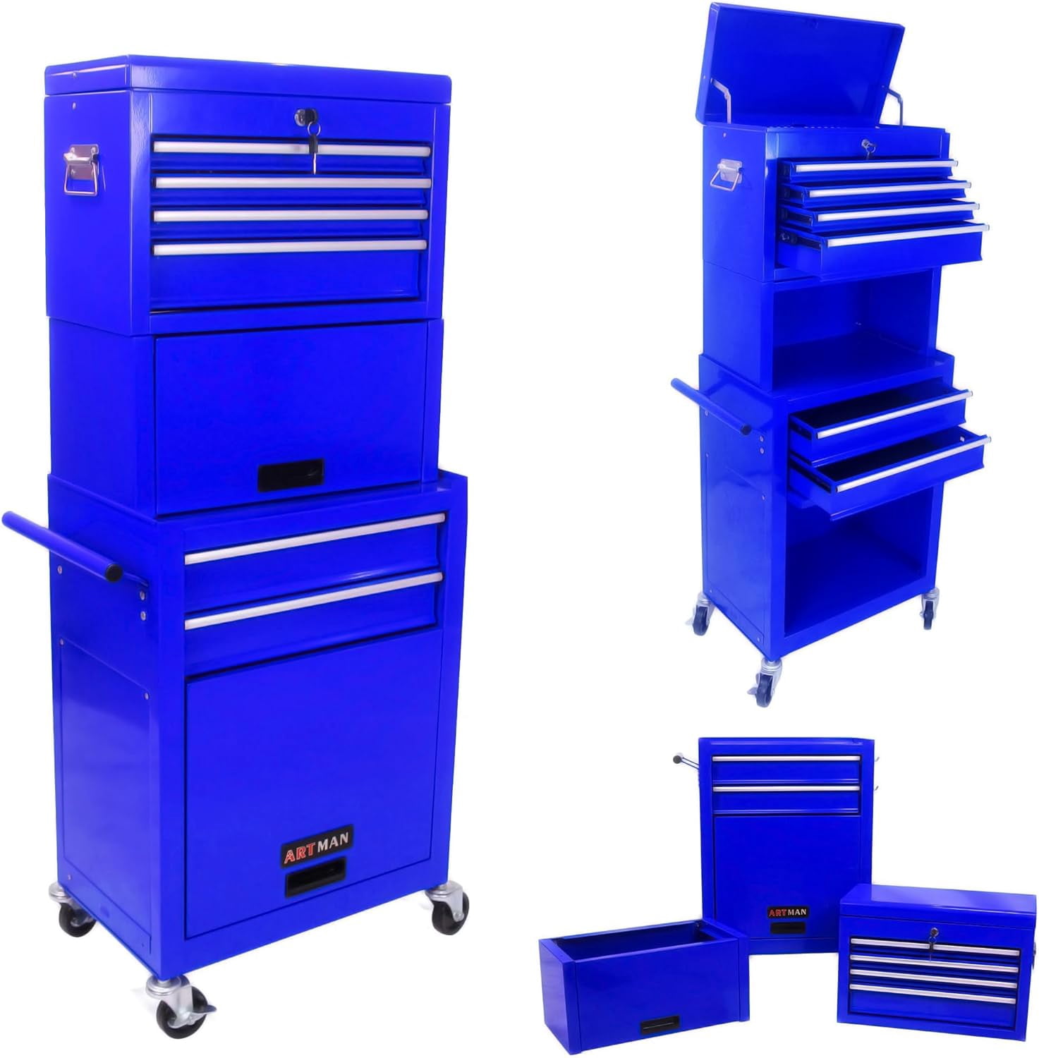 6-Drawer Tool Chest, 3-in-1 Rolling Tool Box with Detachable Top ...