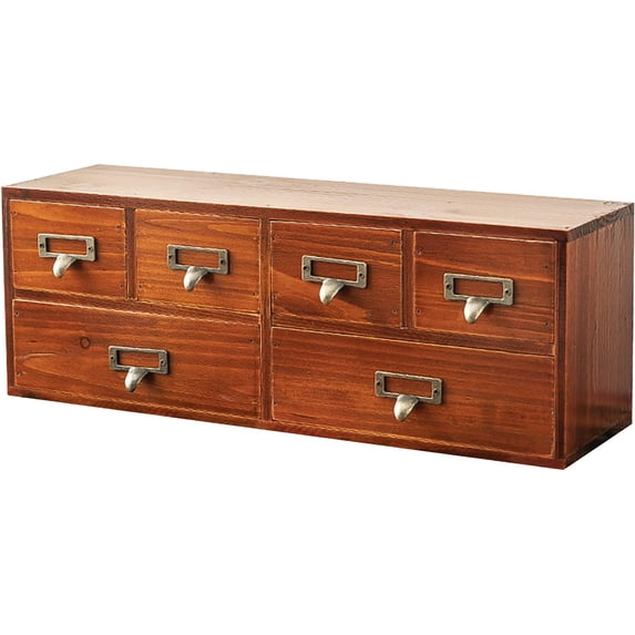 6-Drawer Vintage Desk Organizer Classic Brown Wood Storage Drawers for ...